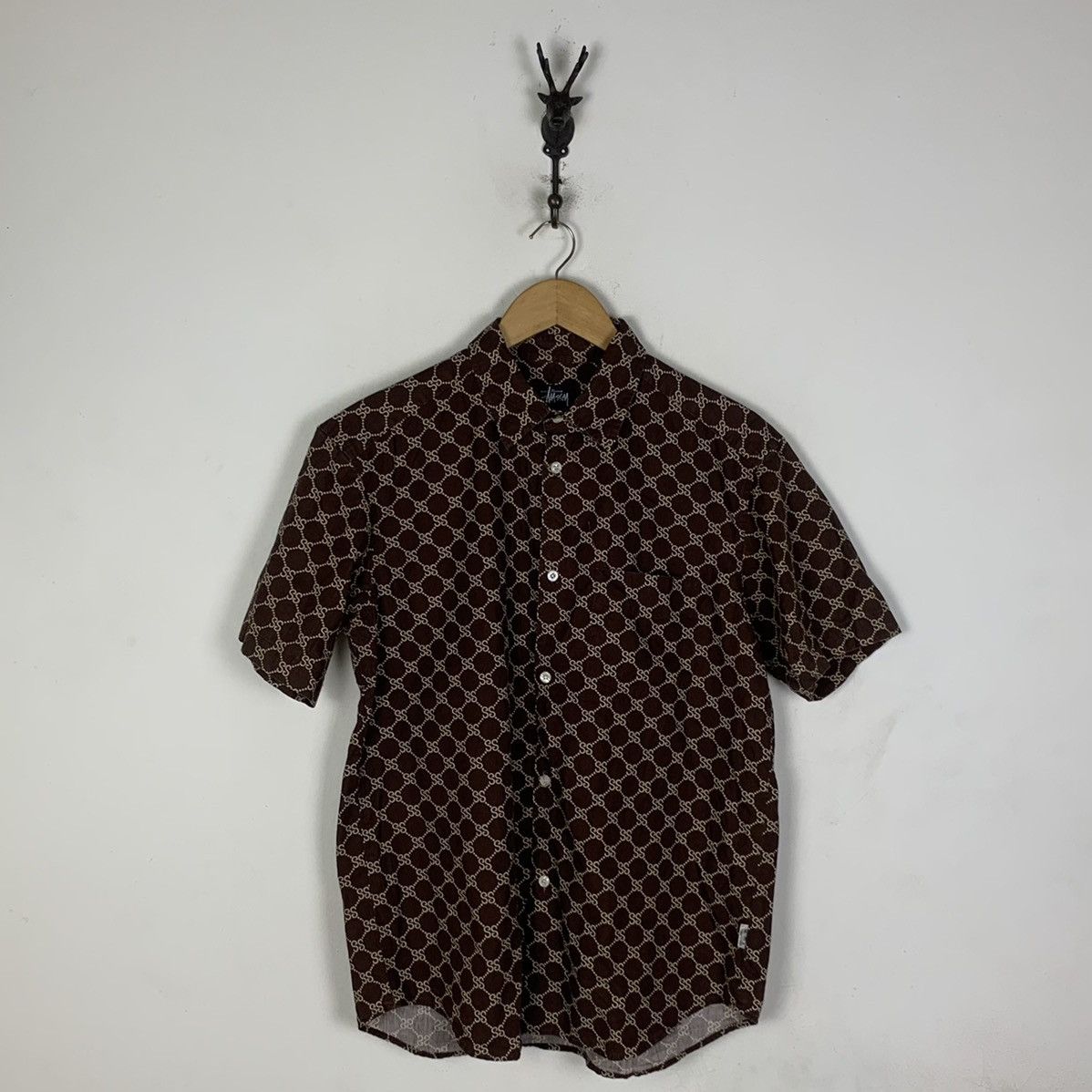 Vintage Vintage Stussy Rip Off Gucci Monogram Button Up Shirt | Grailed