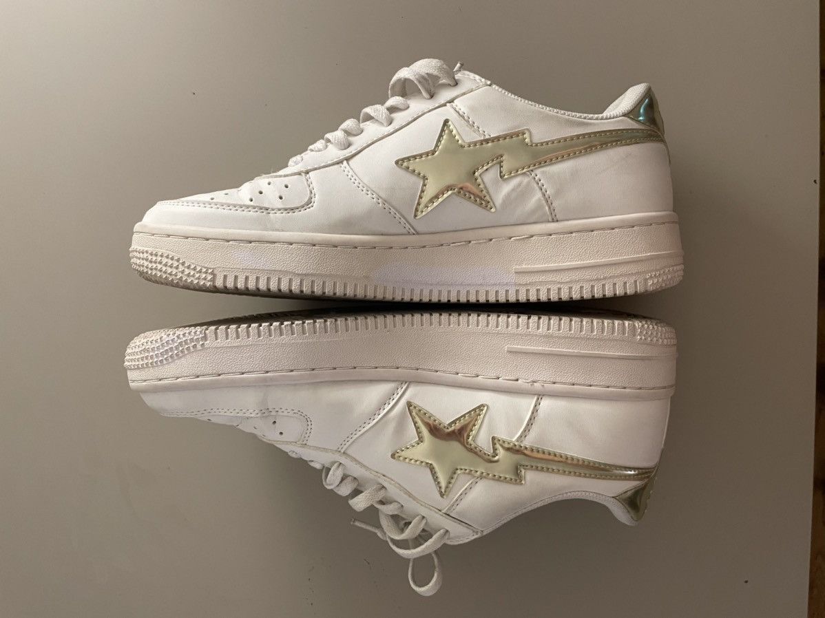 Bape × Nigo White Bape Bapesta with Gold Star | Grailed