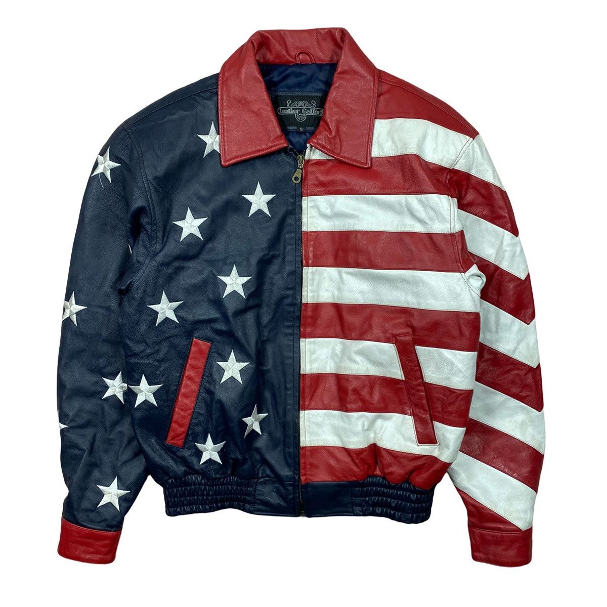 Made In Usa × Vintage USA flag leather jacket | Grailed
