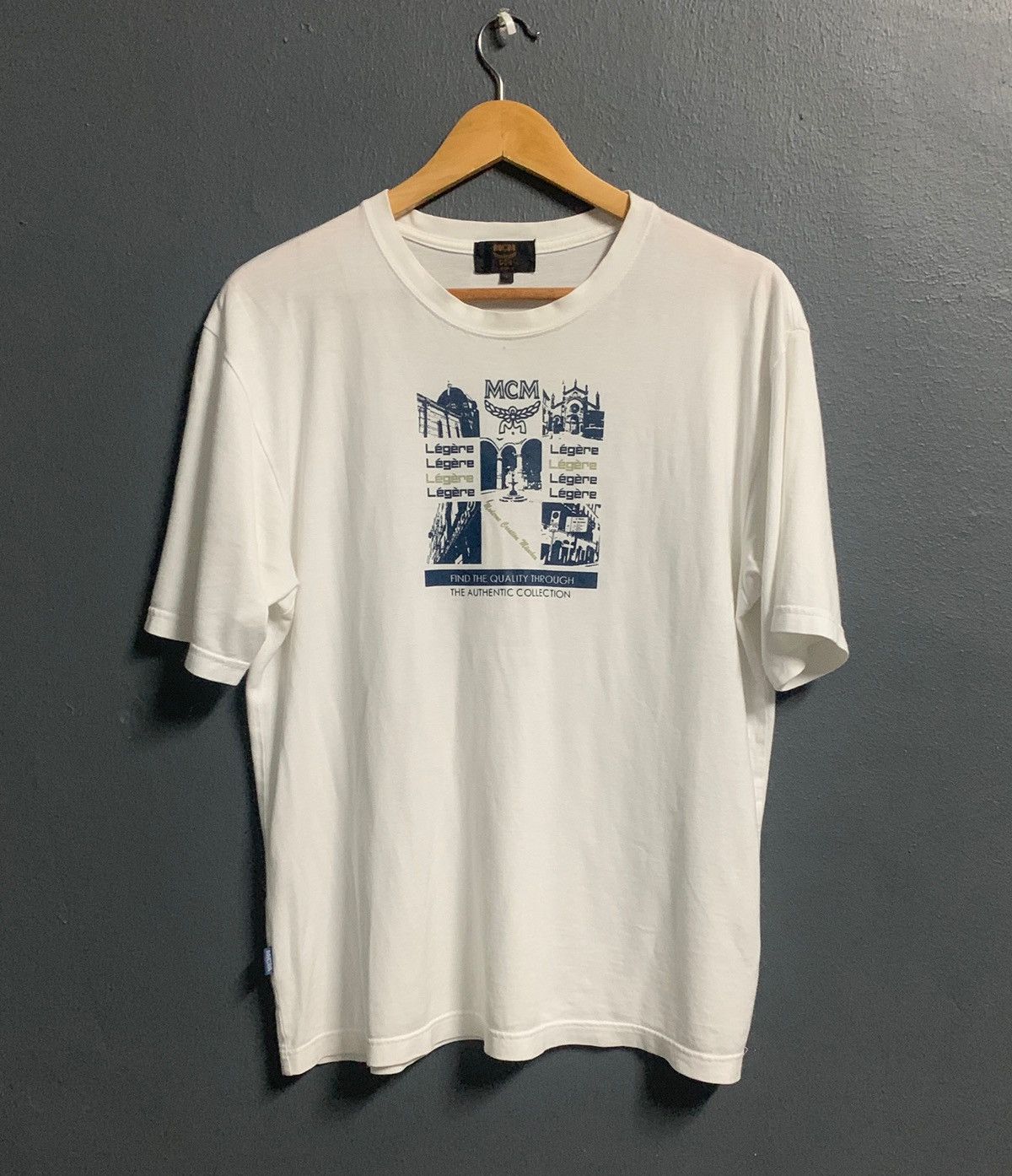 Designer Vintage MCM Modern Creation Munchen big logo white tee | Grailed