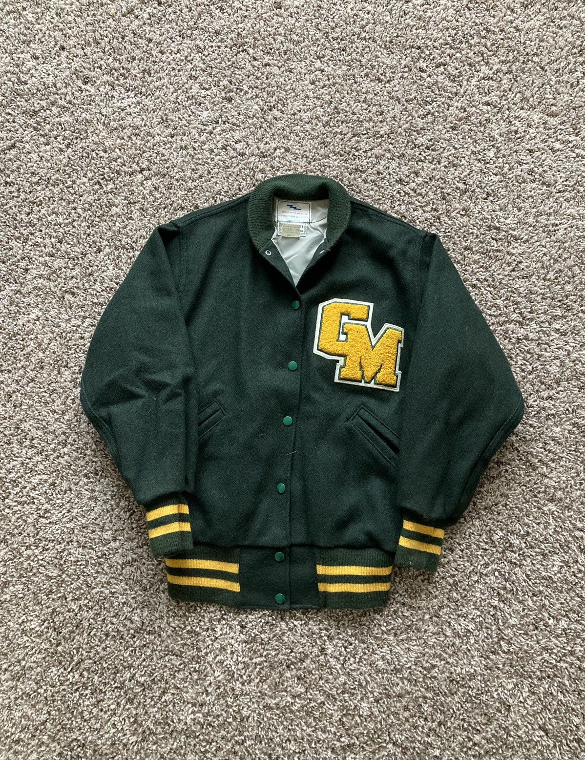 Varsity Jacket × Vintage Vintage 1970s Union Made Green Yellow College ...