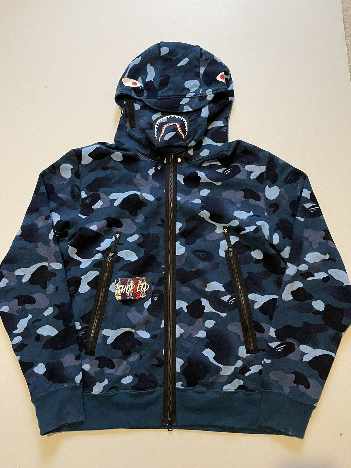 Bape A Bathing Ape Blue Gradient Camo Shark Velcro Hoodie | Grailed