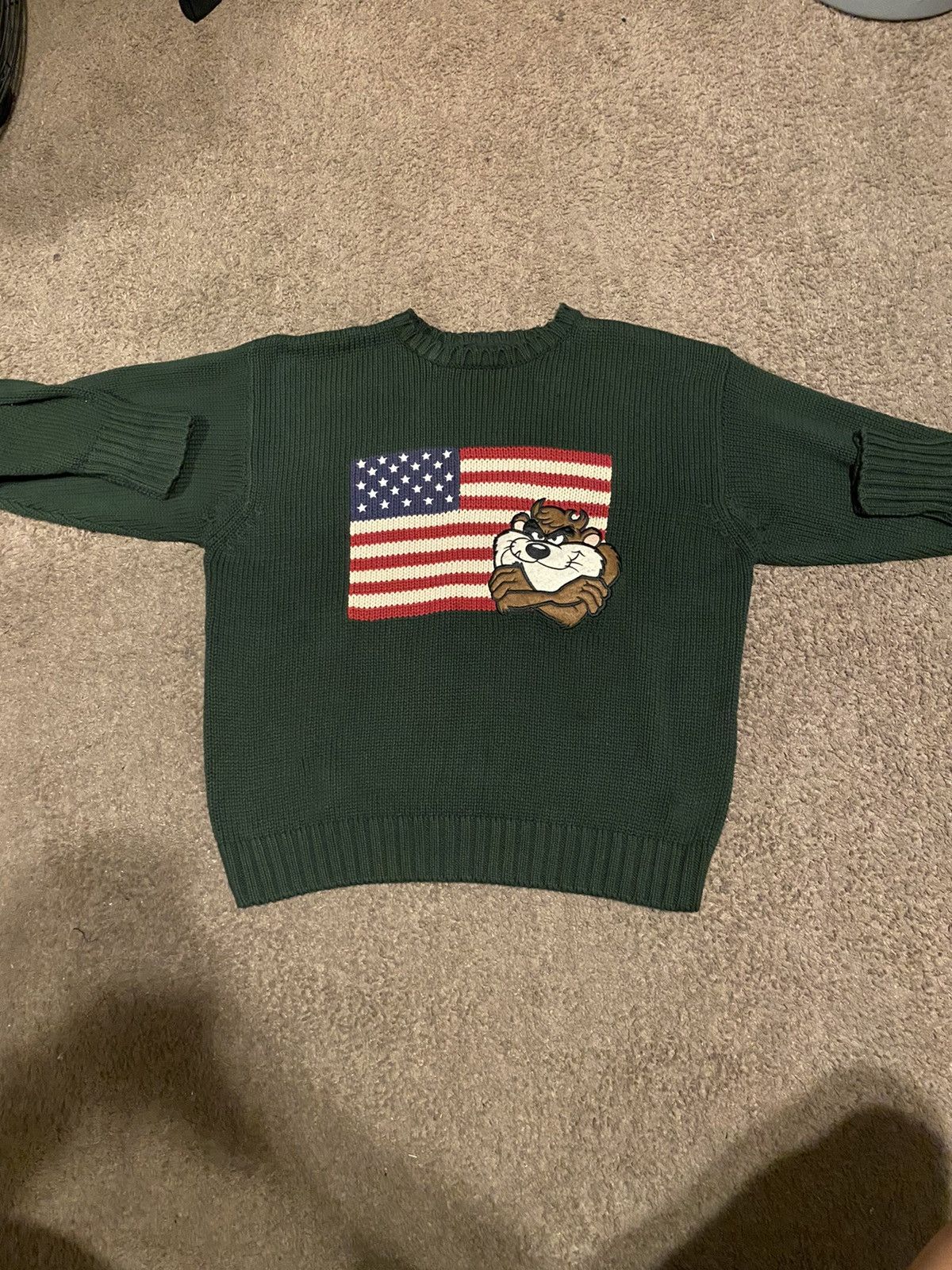 Vintage × Warner Bros 1995 Vintage Taz Knitted Sweater in Forest Green ...
