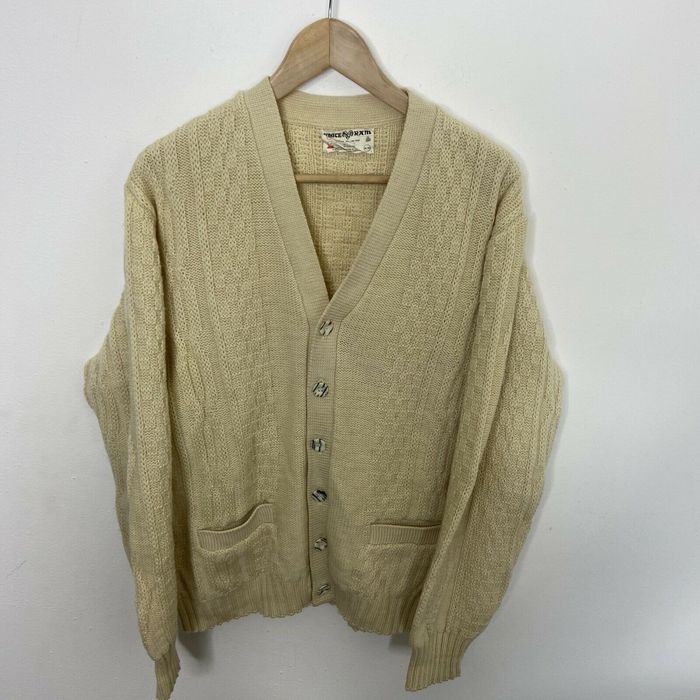 Vintage Vtg White Ram Men XL Wool Cable Knit Grandpa Dad Cardigan | Grailed