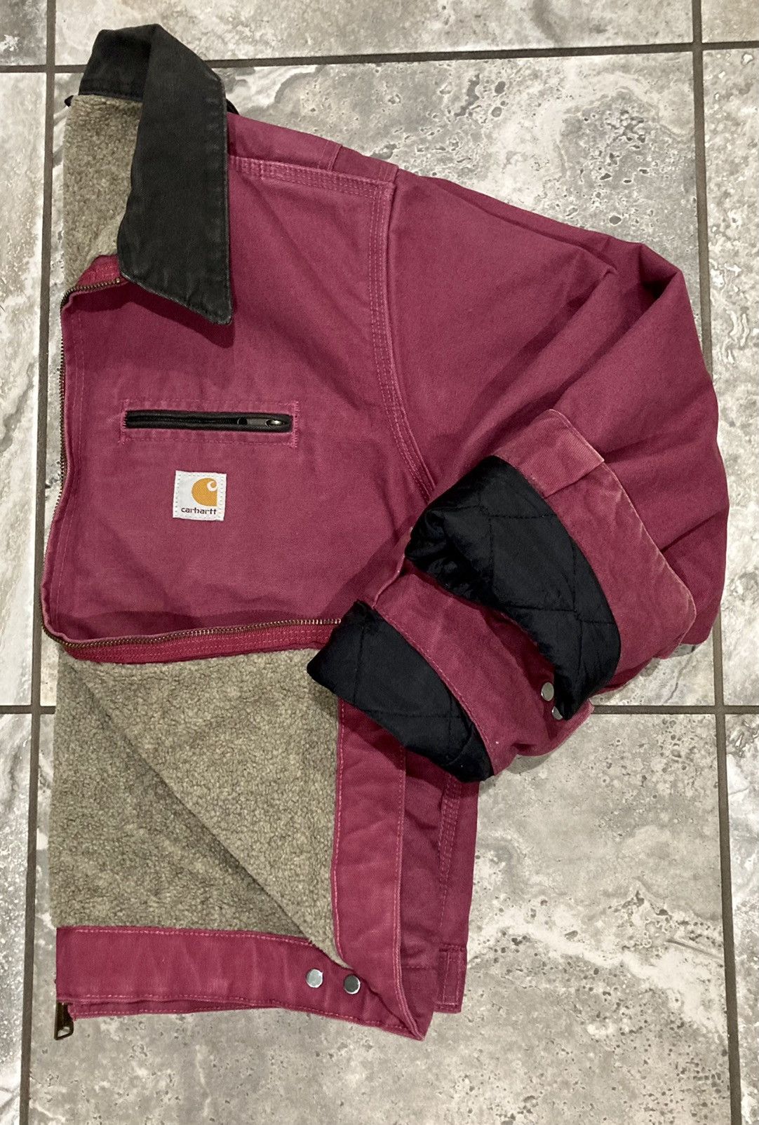 Vintage Carhartt Detroit Jacket WJ097 RBY Sandstone Sherpa Raspberry | Grailed