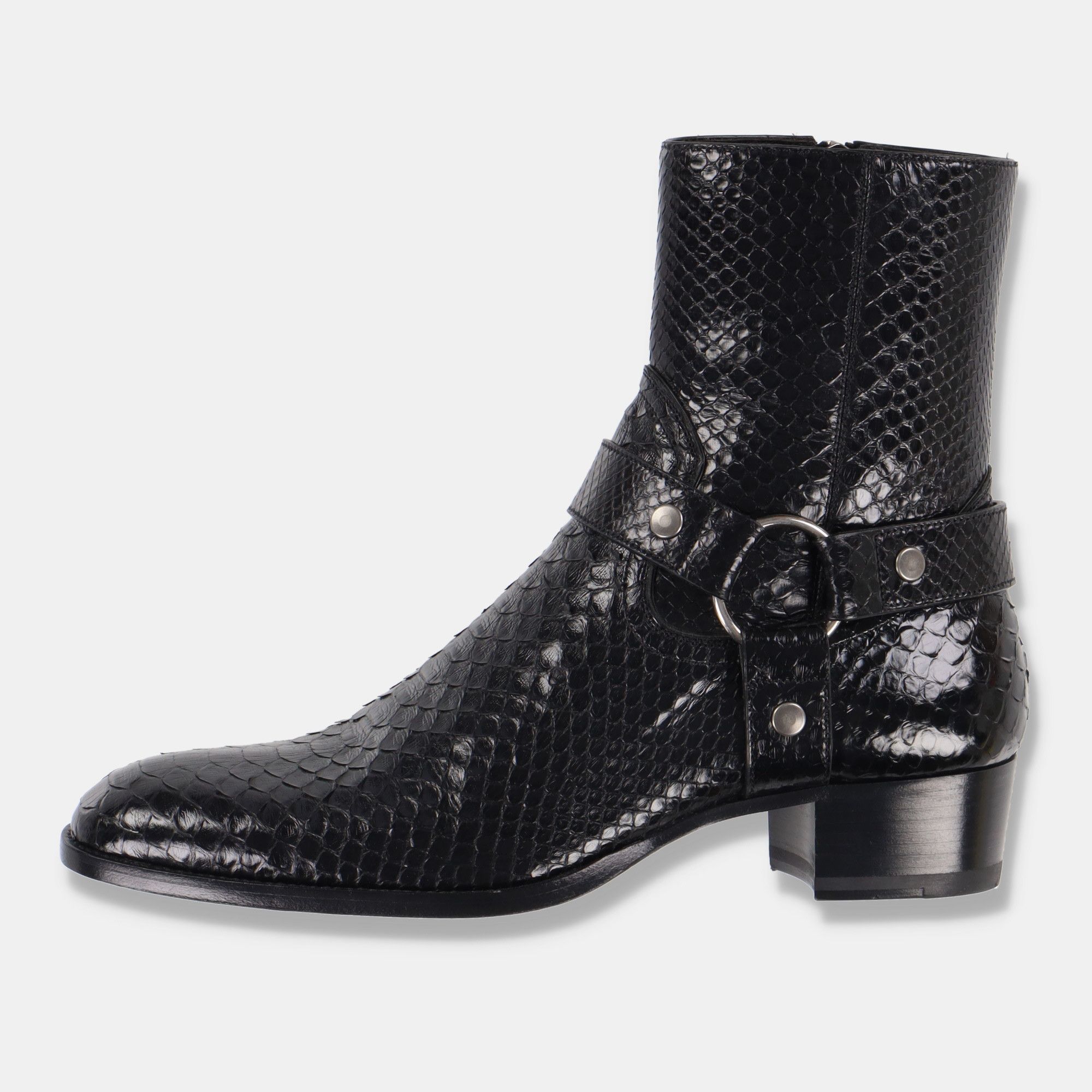 Saint Laurent Paris Black Lacquered Python Wyatt Harness Boots | Grailed
