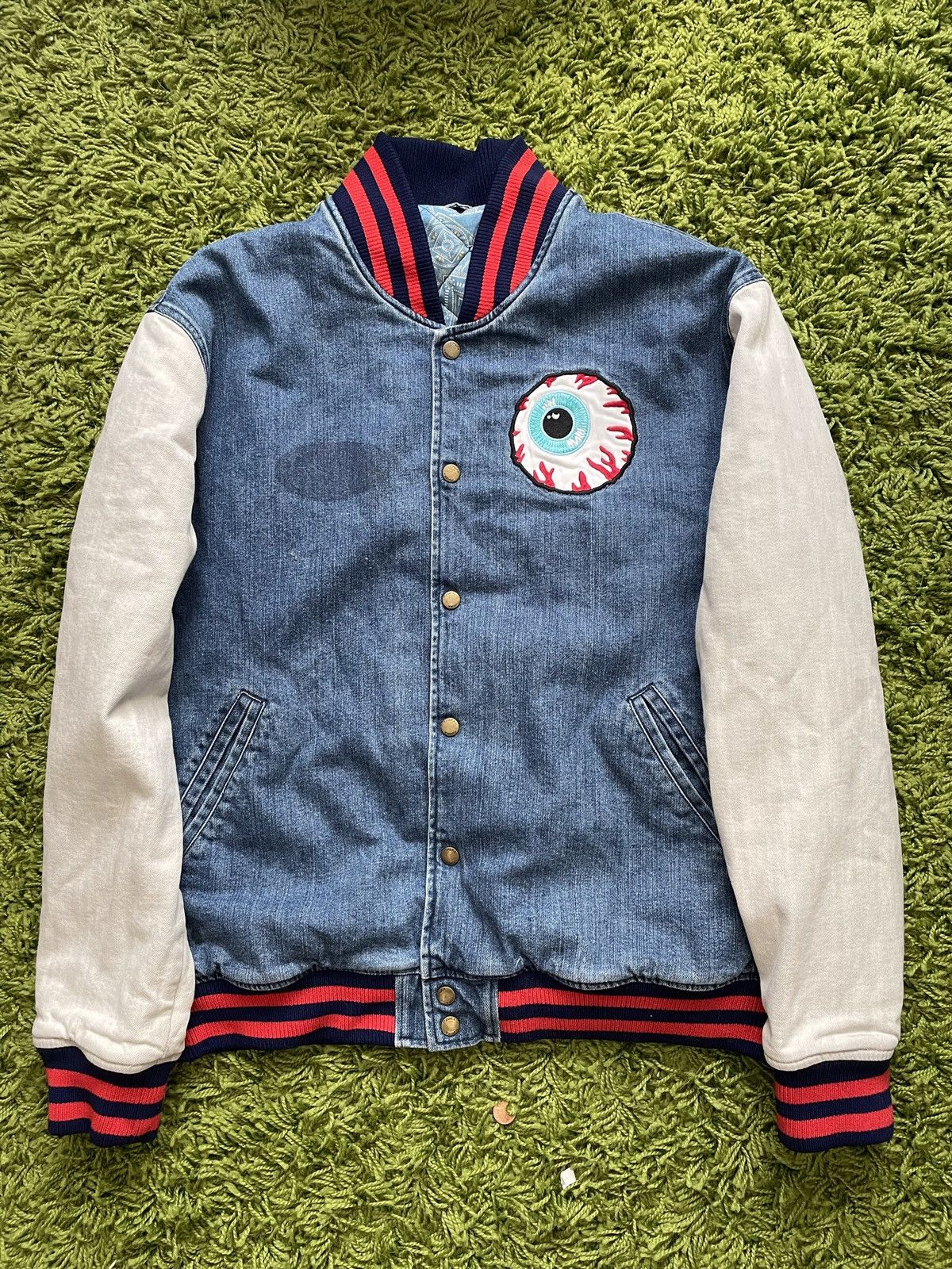 Mishka Mishka eyeball varsity jacket xxl button snap | Grailed