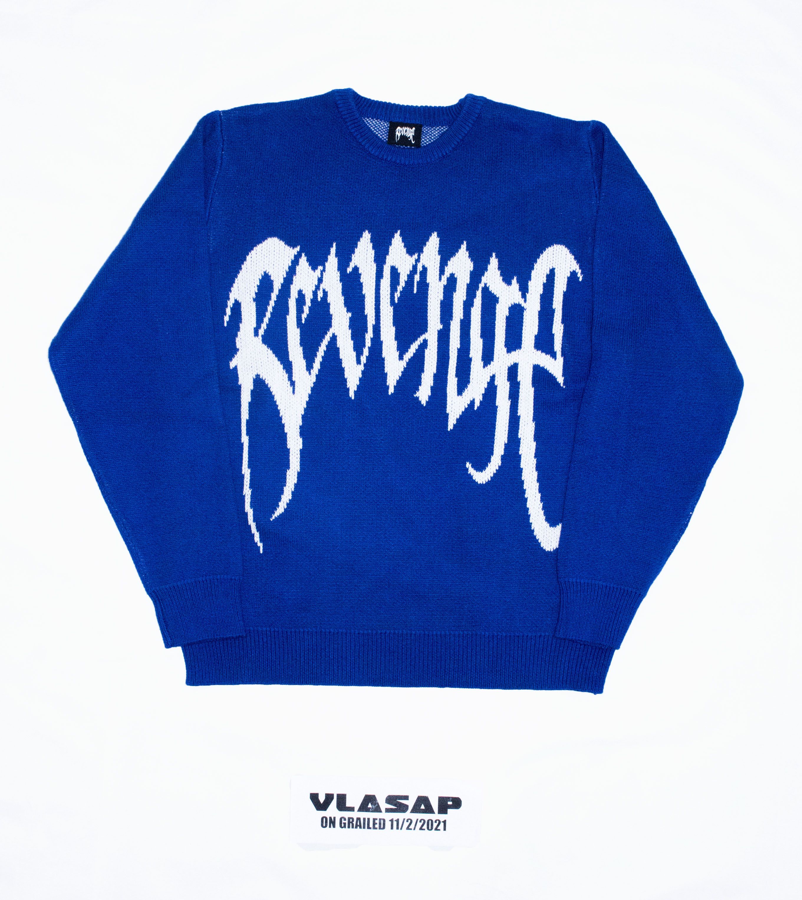 Revenge Revenge Knit Logo Sweater Blue XL | Grailed