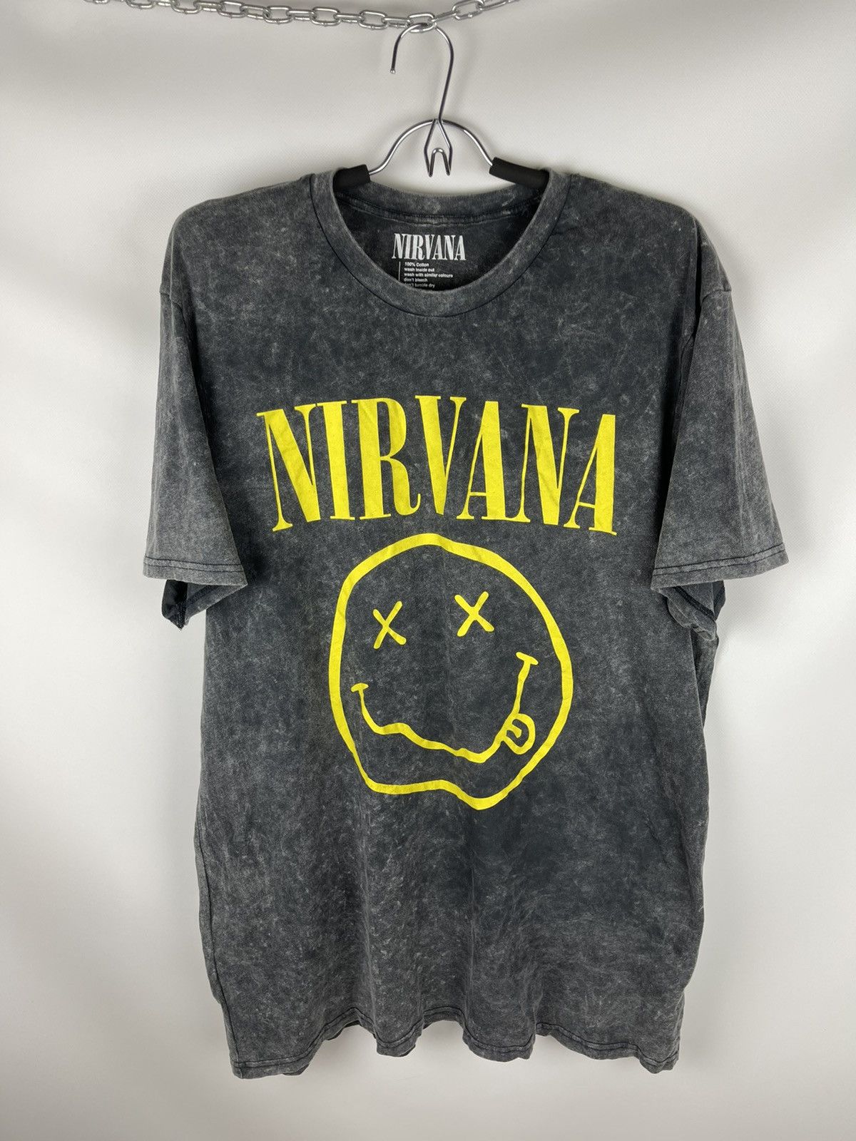 Band Tees Nirvana 2017 big logo grey faded band tee shirt | Grailed