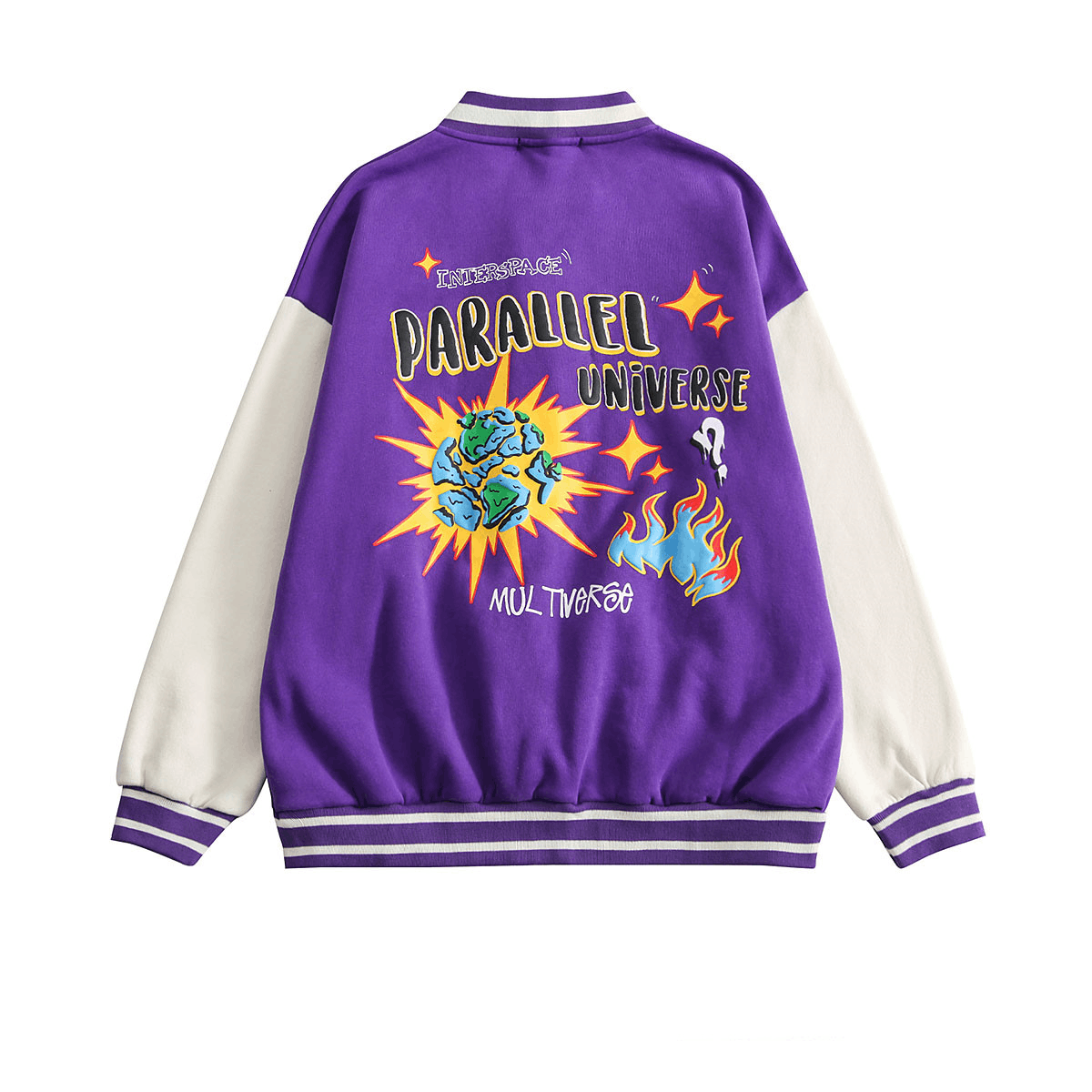 Very Cool Parallel Universe Graphic Patchwork Purple Varsity Jacket ...