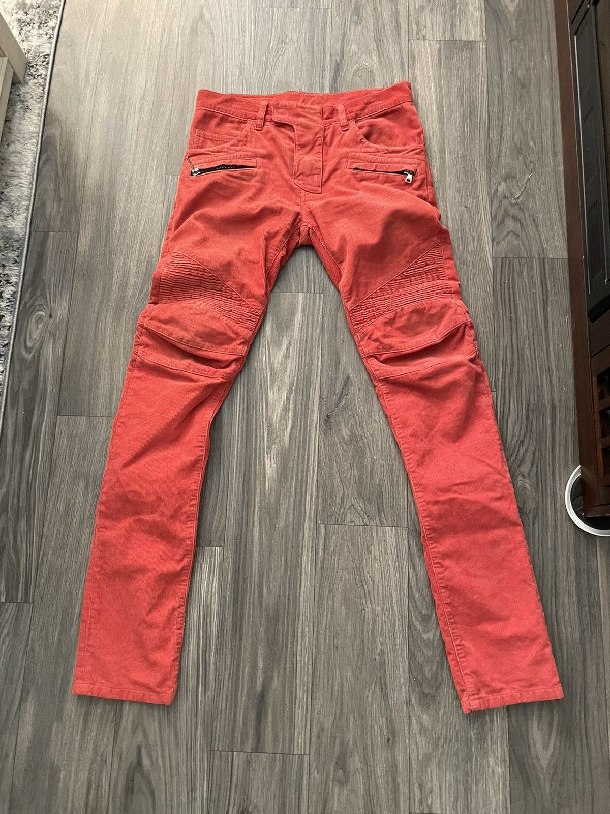 Balmain Red Corduroy Balmain Bikers | Grailed
