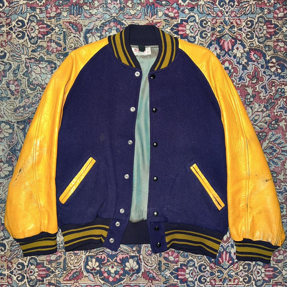 Vintage Vintage varsity jacket leather sand knit 1960s thick clean ...
