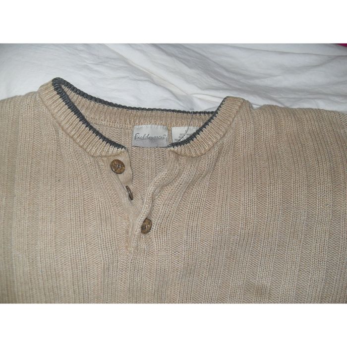 Fieldmaster Vtg Mens Fieldmaster Beige Cotton Ramie Henley Swte | Grailed