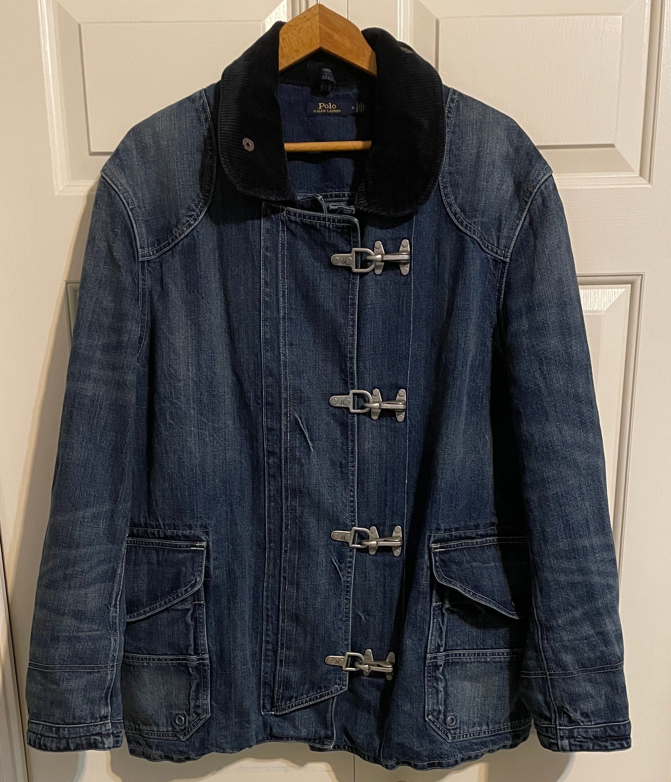 Polo Ralph Lauren Denim Fireman Jacket Clasp Closure Corduroy Collar ...