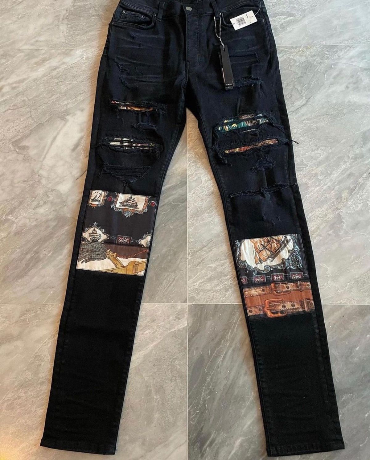 Amiri Amiri Antique Black Scarves Patch Jeans | Grailed