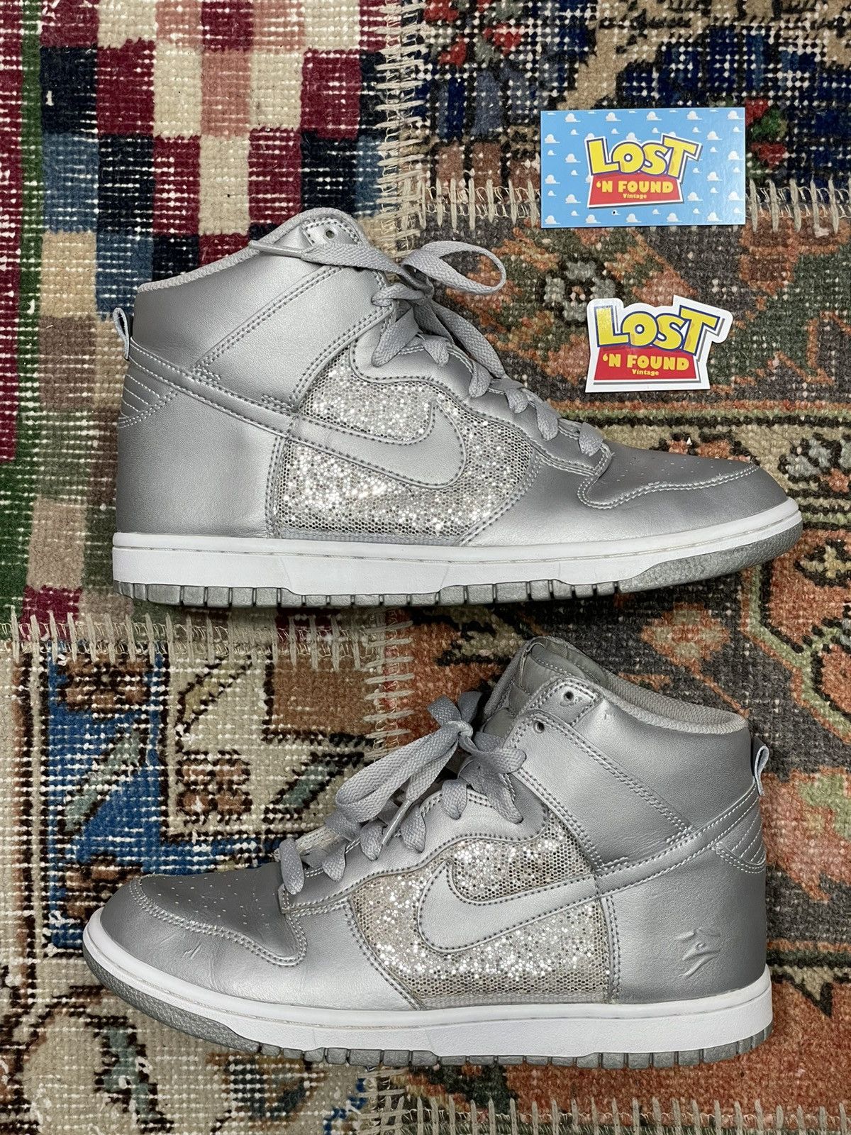 Nike 2010 Womens Nike Dunk High Metallic Silver Glitter Sneakers | Grailed