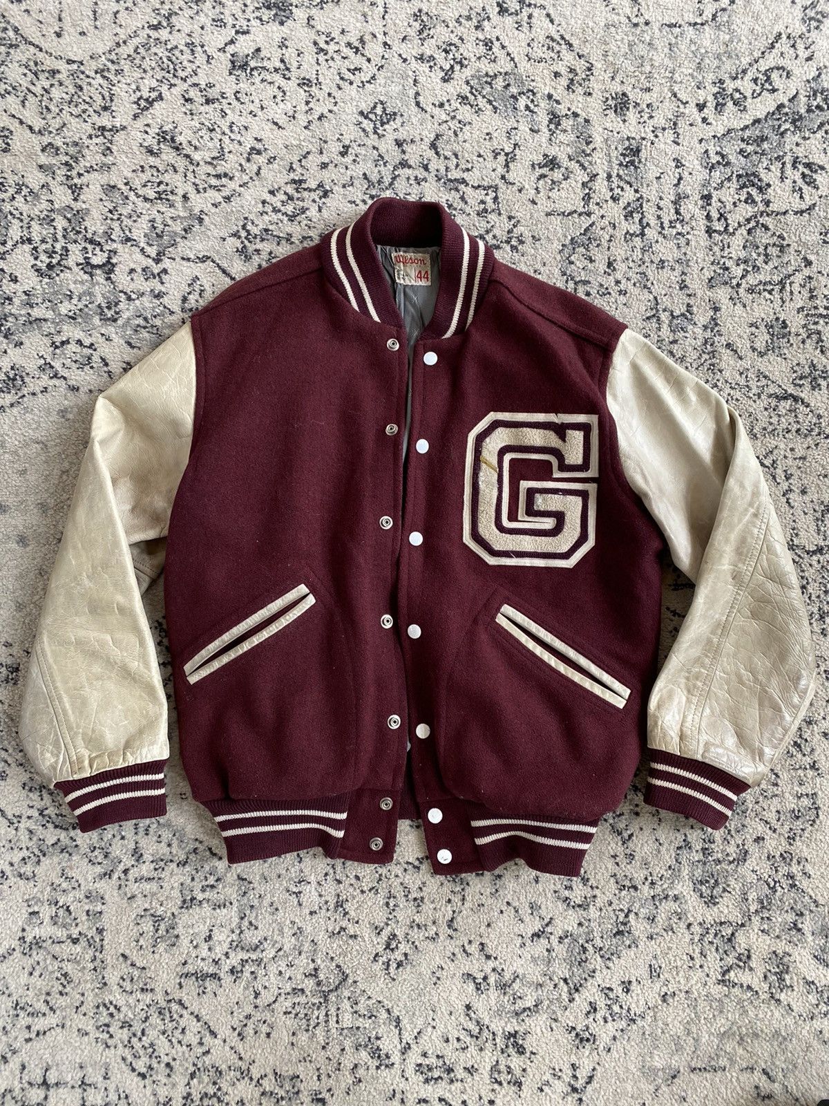 Varsity Jacket × Vintage Vintage 70s Wool Leather G Varsity Jacket Made ...