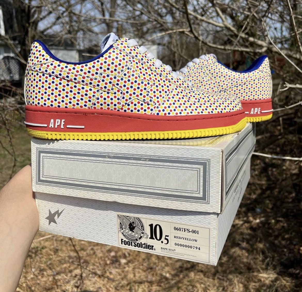 Bape 2006 A Bathing Ape “Polka Dot” Red/Blue/Yellow PL Bapesta | Grailed