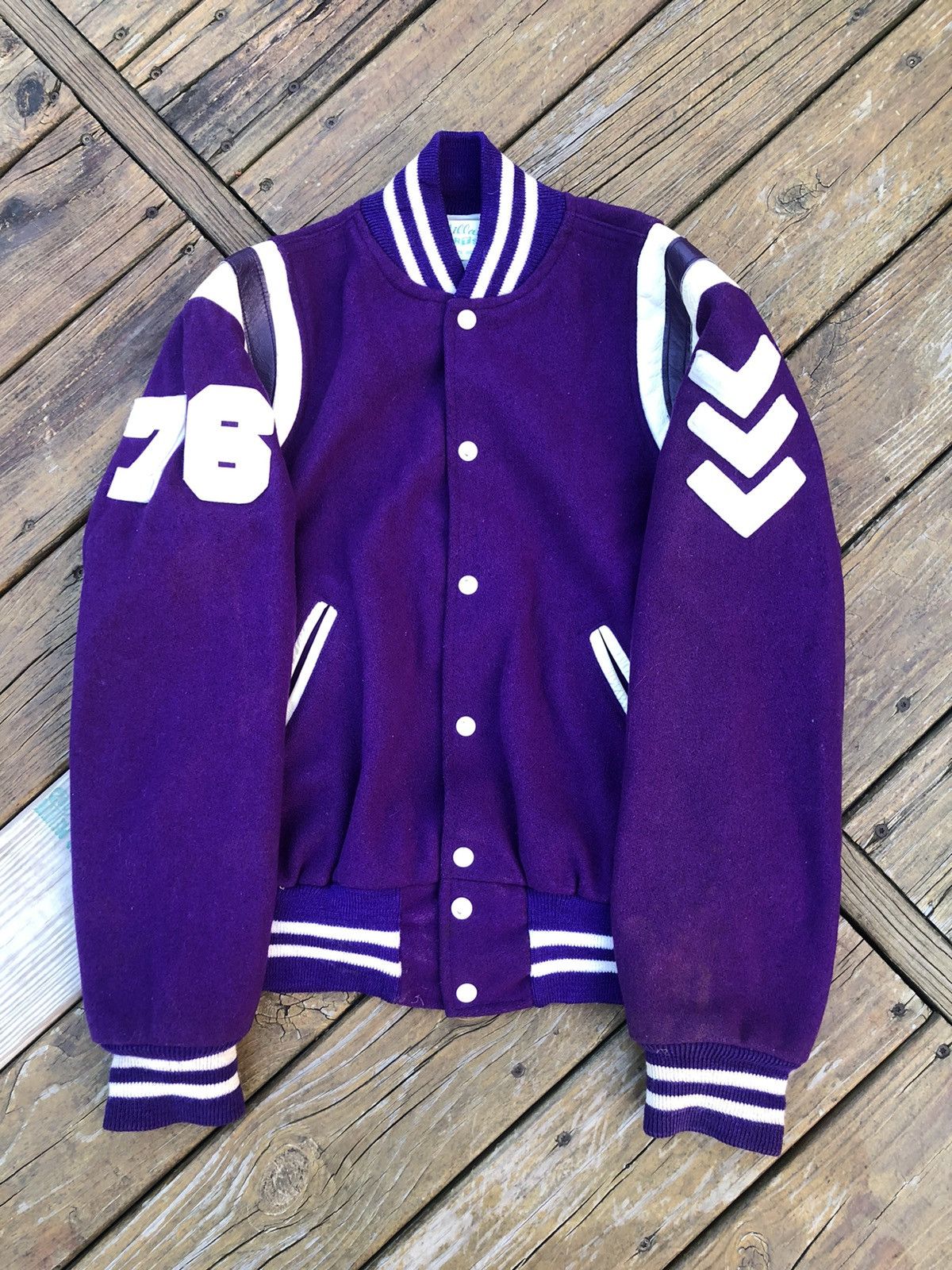 Made In Usa × Varsity Jacket × Vintage 1970's PURPLE LETTERMAN VARSITY ...