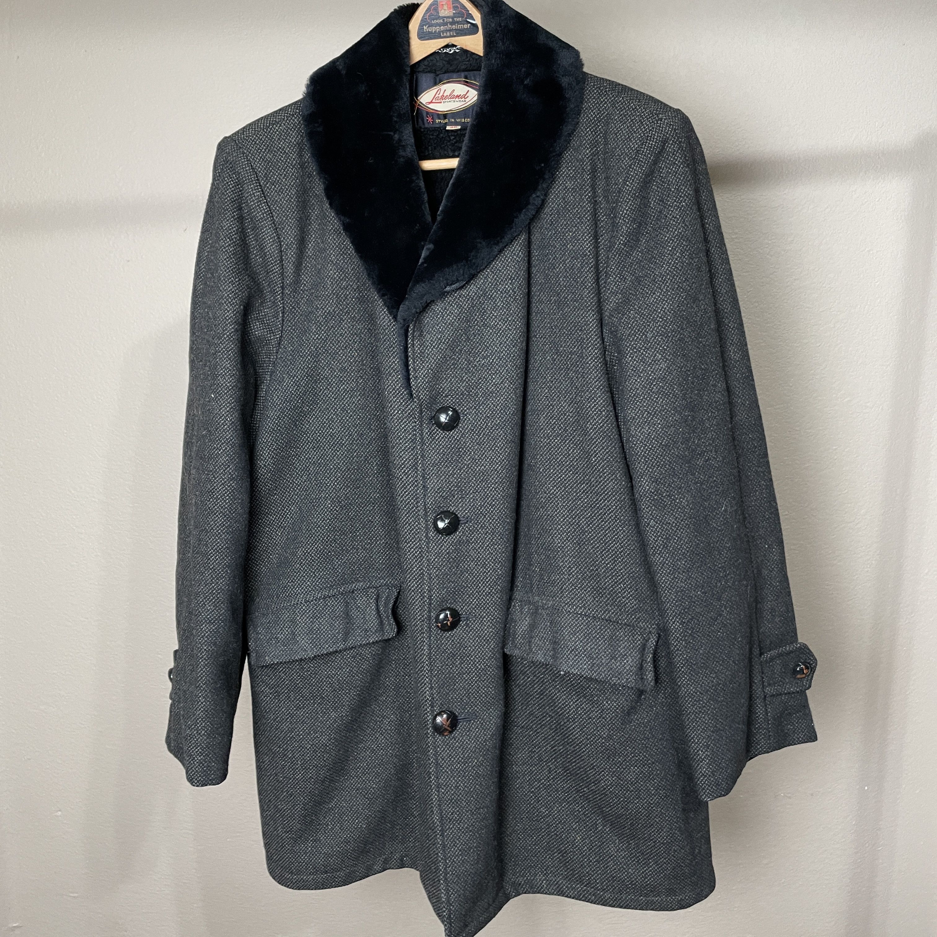Vintage 60s 70s Lakeland Wisconsin wool coat fur black grey | Grailed