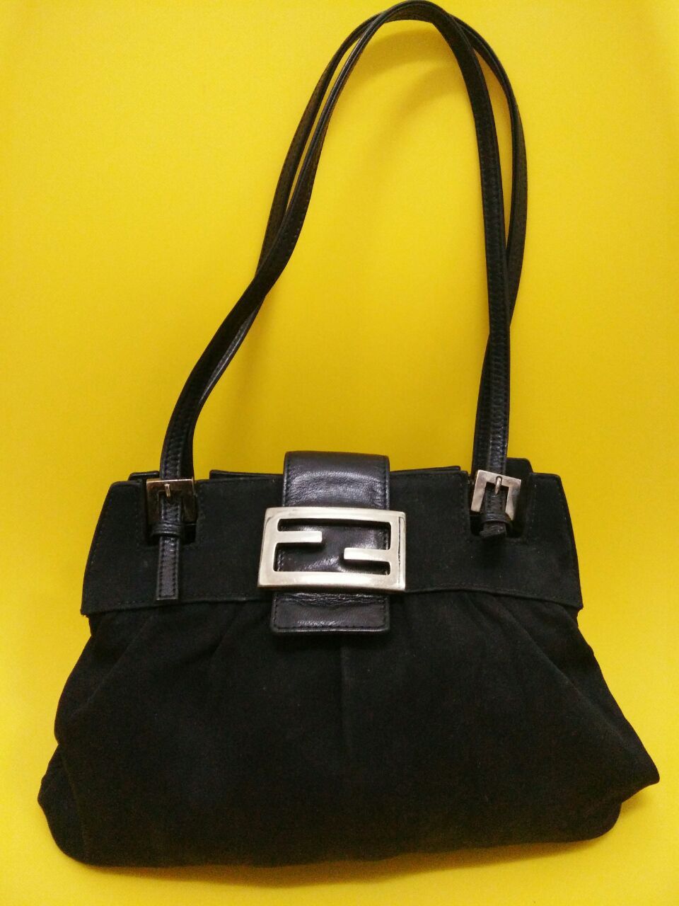 Fendi Authentic FENDI Bag Logo Shoulder Bag Suede Denim Black | Grailed