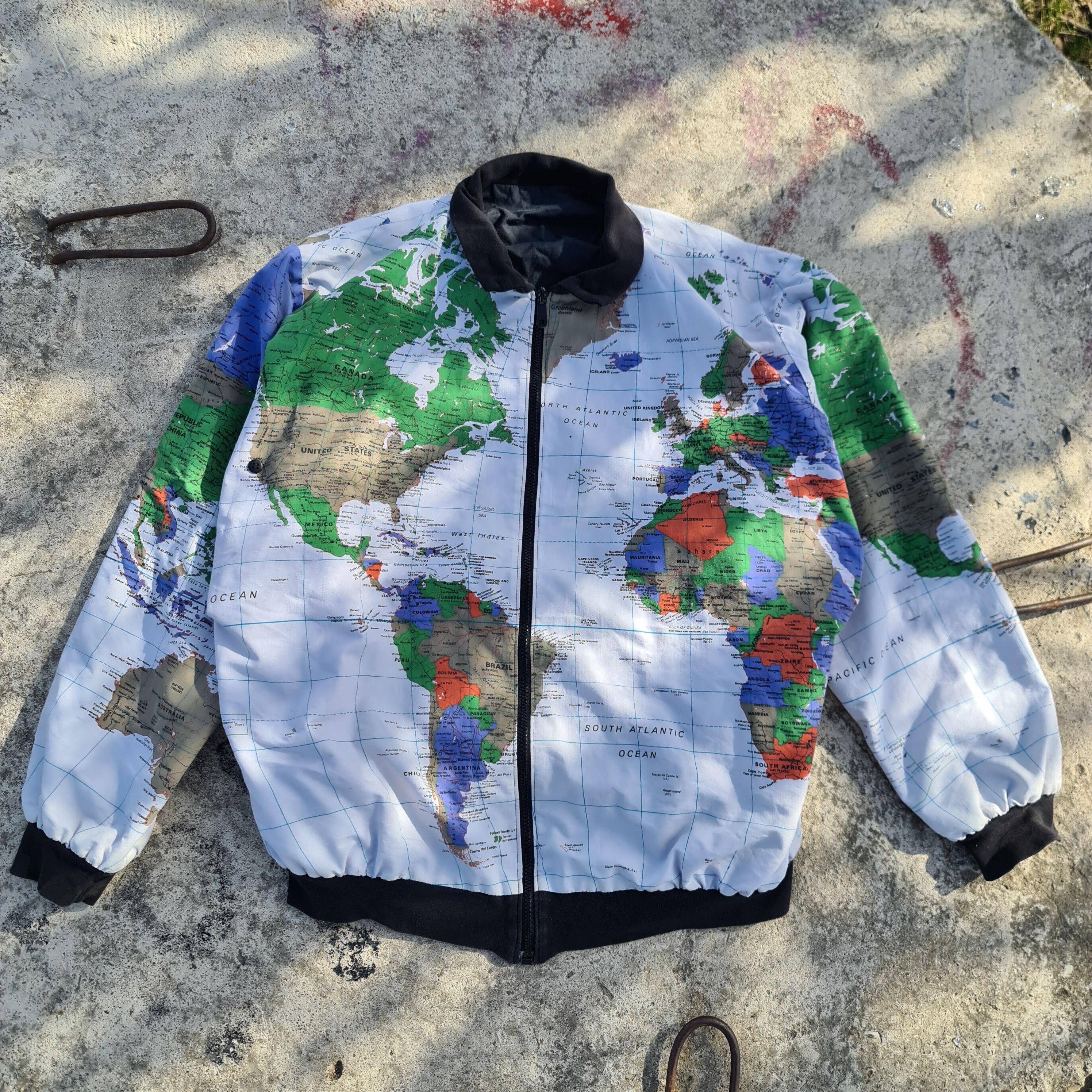 Vintage Vintage 1980s Marguerite Rubel World Map Bomber Jacker | Grailed