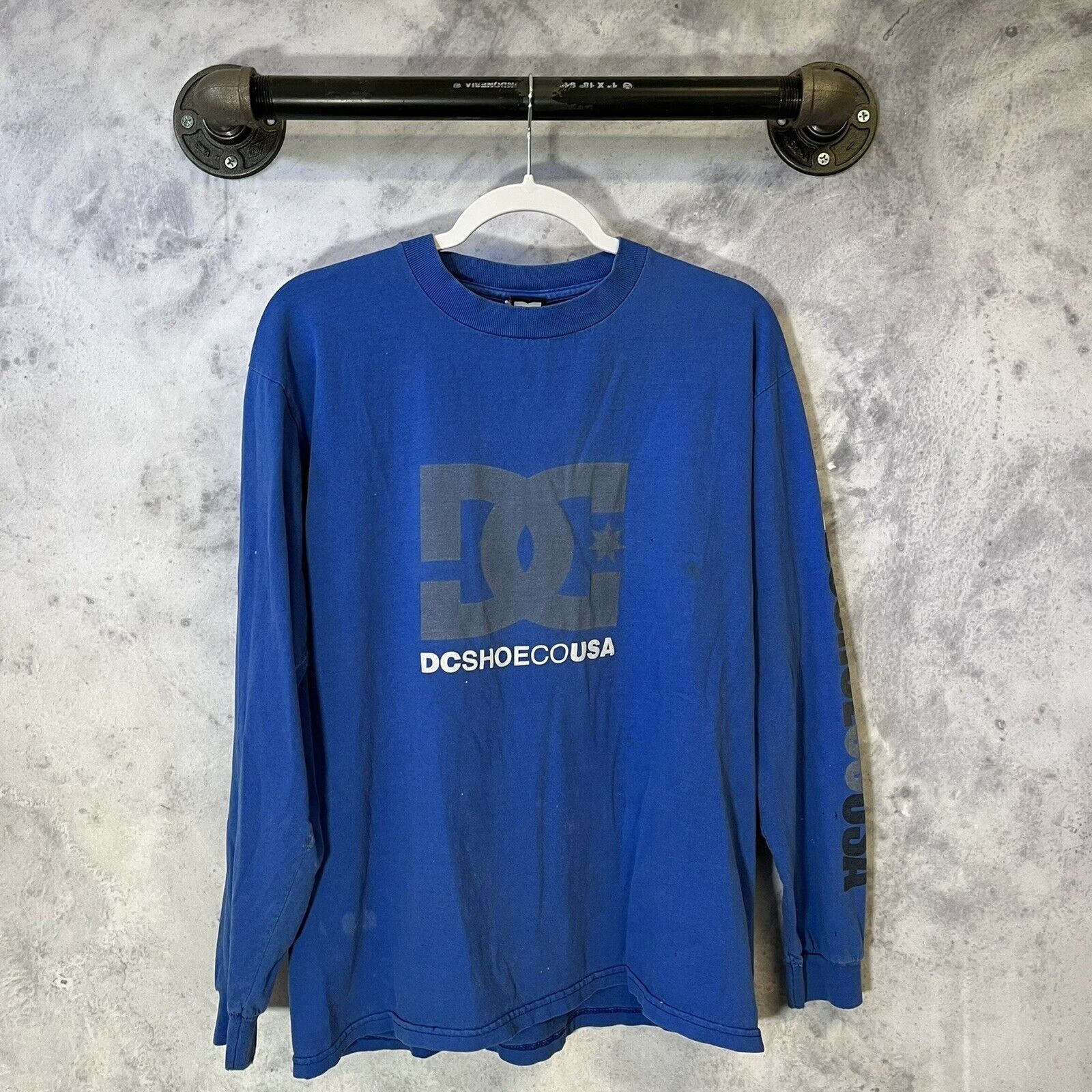 Vintage Vintage DC Shoe Co USA Distressed Long Sleeve Shirt Blue M ...