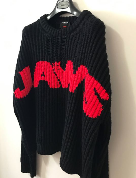 Raf Simons Cropped / Loose Fit Distressed JAWS Sweater - SS19 | Grailed
