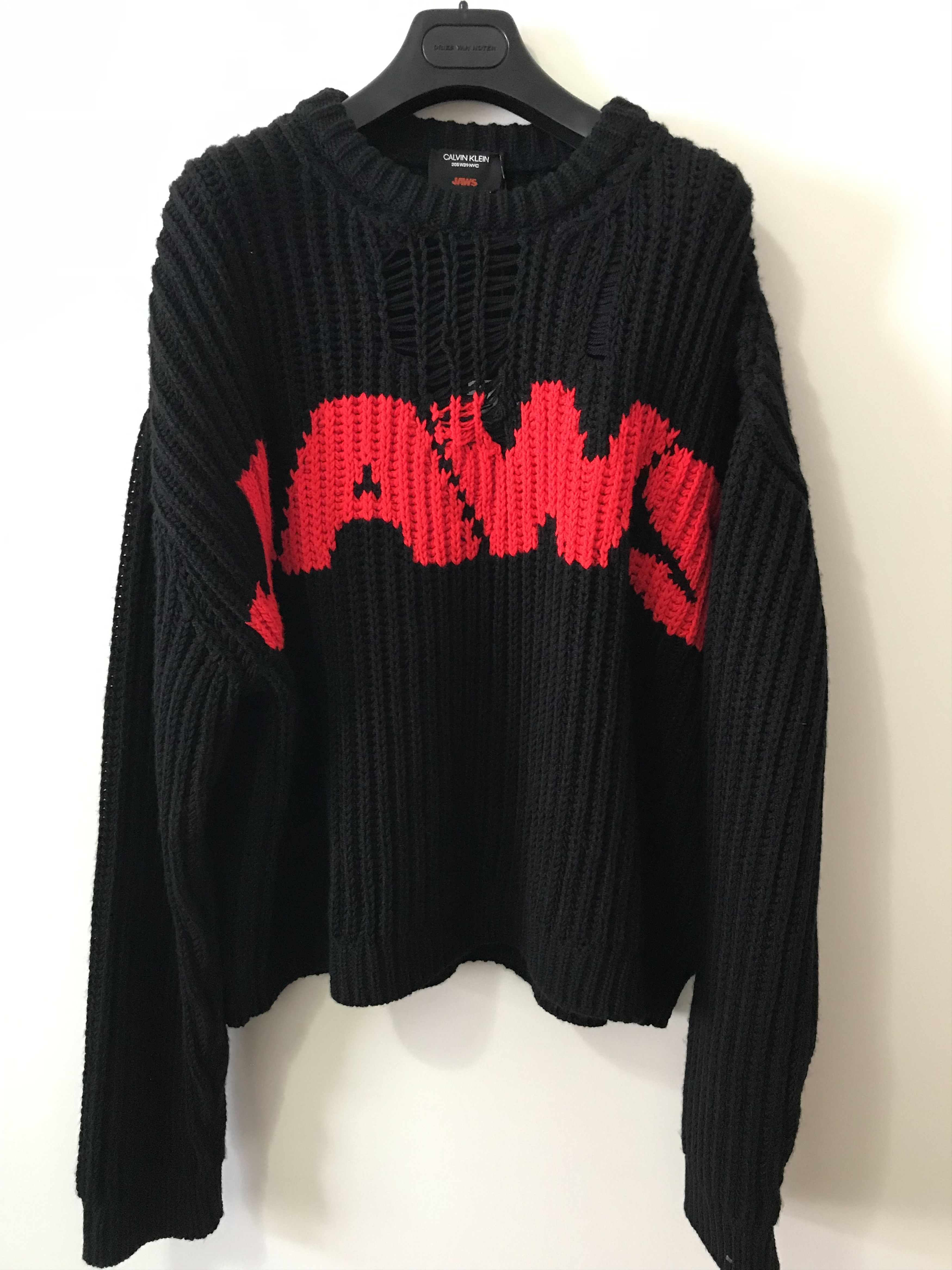 Raf Simons Cropped / Loose Fit Distressed JAWS Sweater - SS19 | Grailed