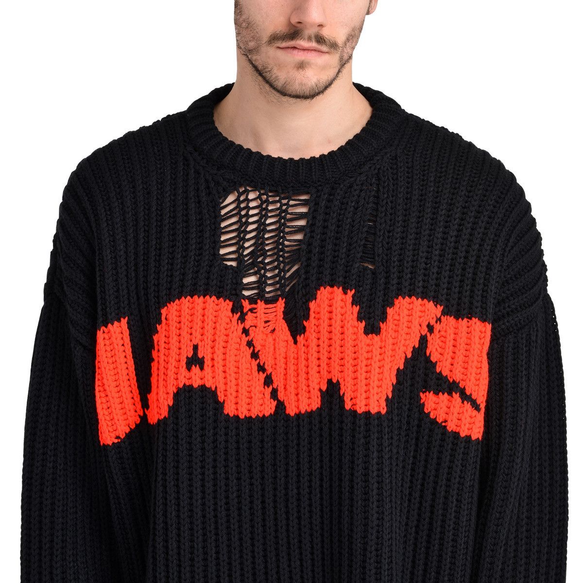 Raf Simons Cropped / Loose Fit Distressed JAWS Sweater - SS19 | Grailed