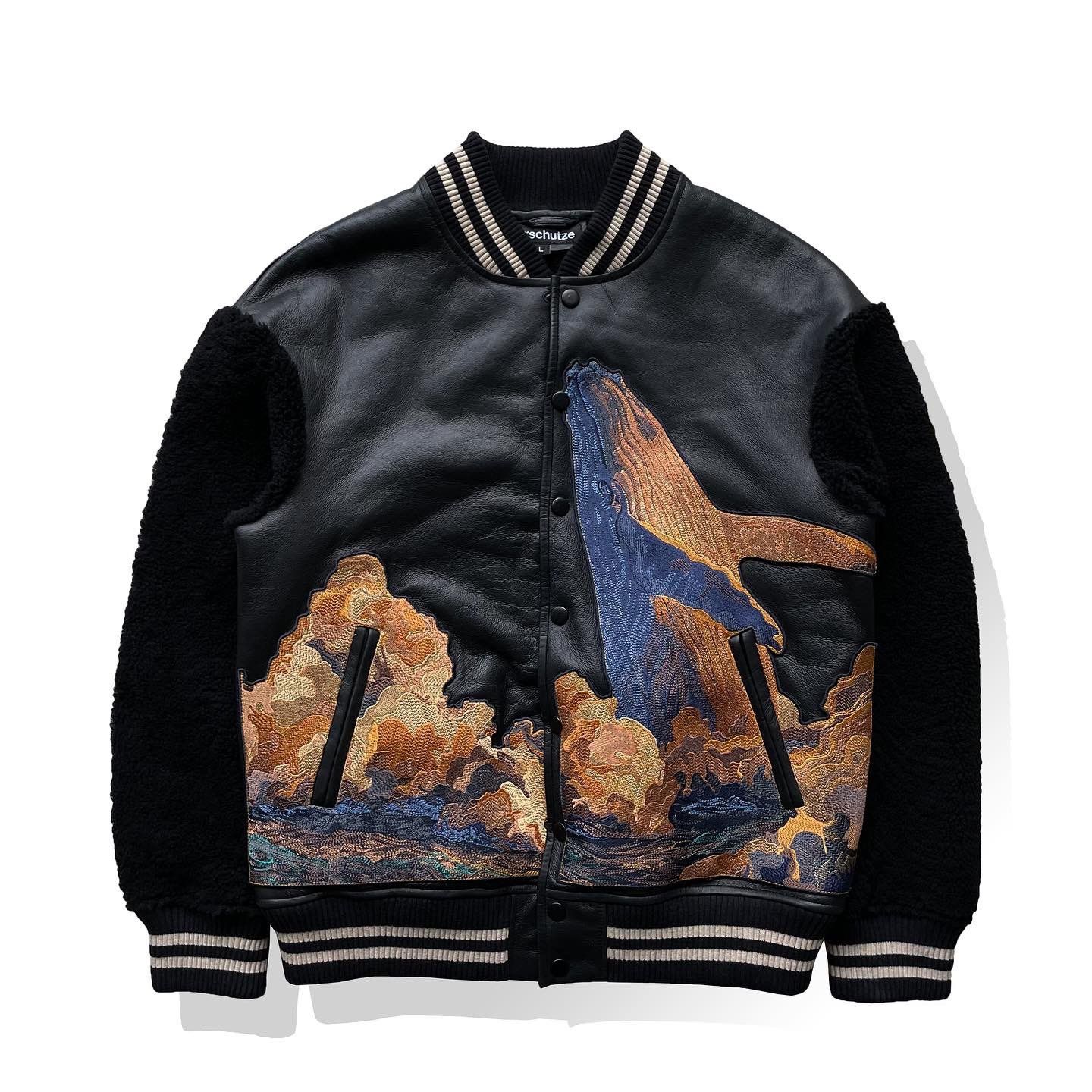 Designer Derschutze “Whales" Shearling Leather Varsity Jacket | Grailed