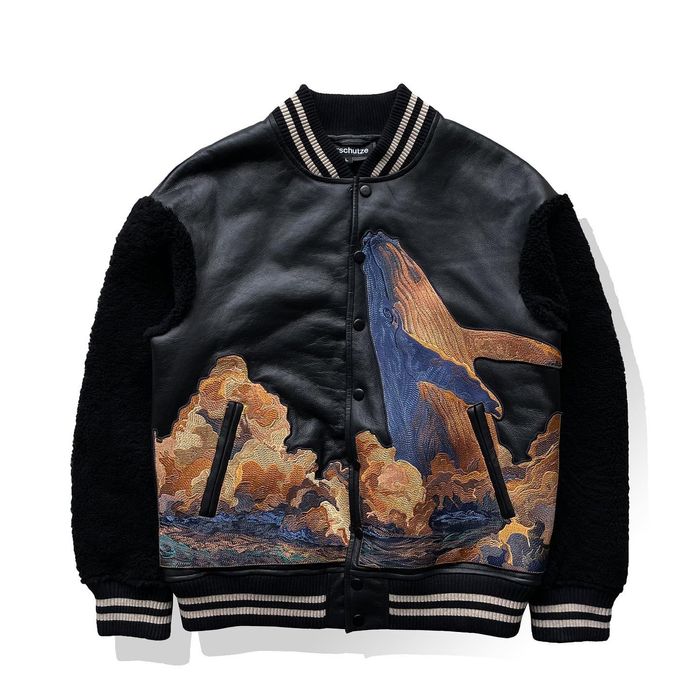 Designer Derschutze “Whales" Shearling Leather Varsity Jacket | Grailed