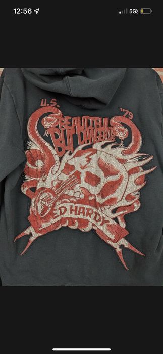 Ed Hardy Rare early production Ed hardy hoodie rhinestone patches | Grailed