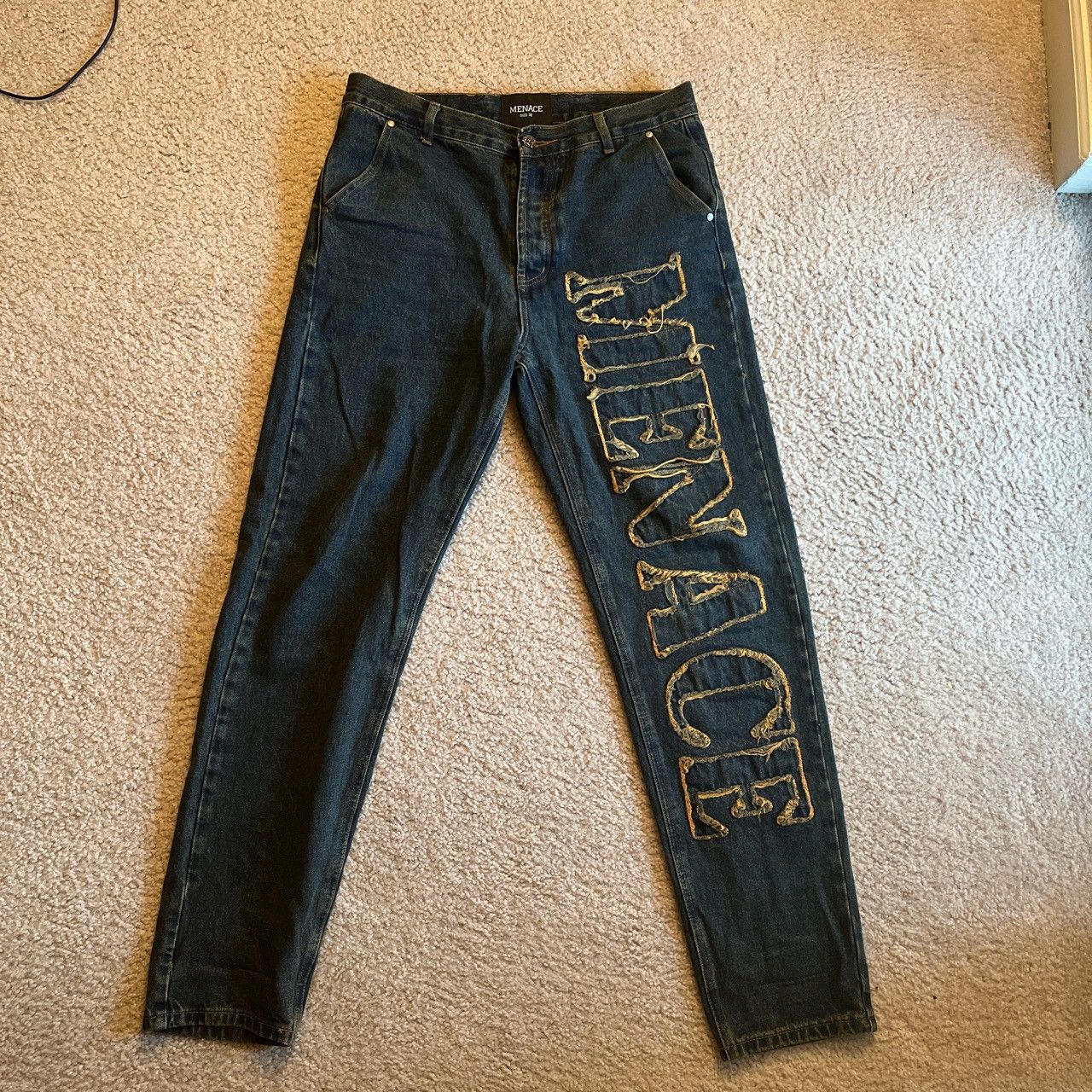 Menace Menace DISTRESSED STENCIL DENIM PANTS | Grailed