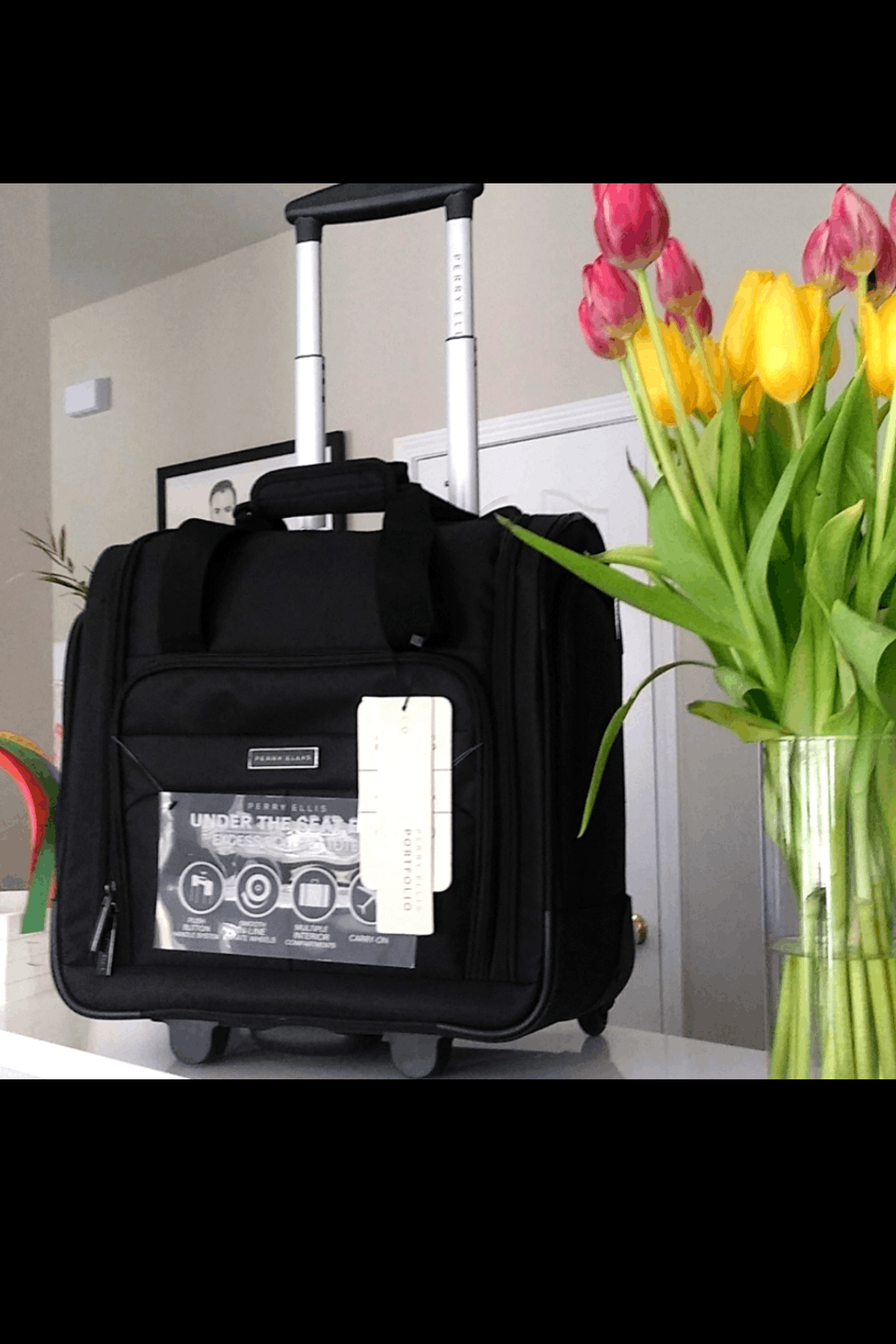 Perry Ellis Excess 9-Pocket Underseat Rolling Tote Carry-on Bag, Black ...