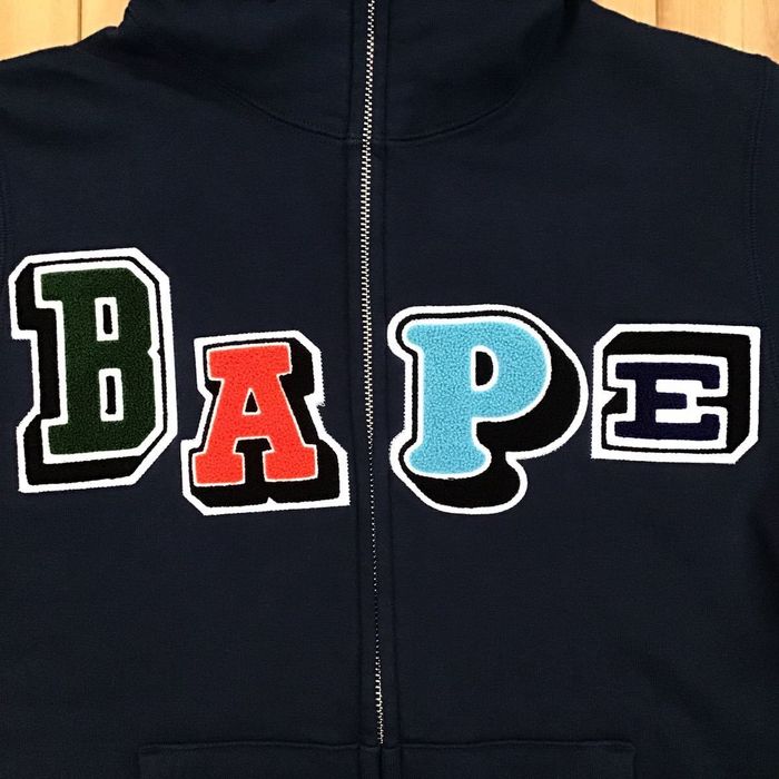 Bape BAPE logo multi fonts Shark full zip hoodie Navy | Grailed