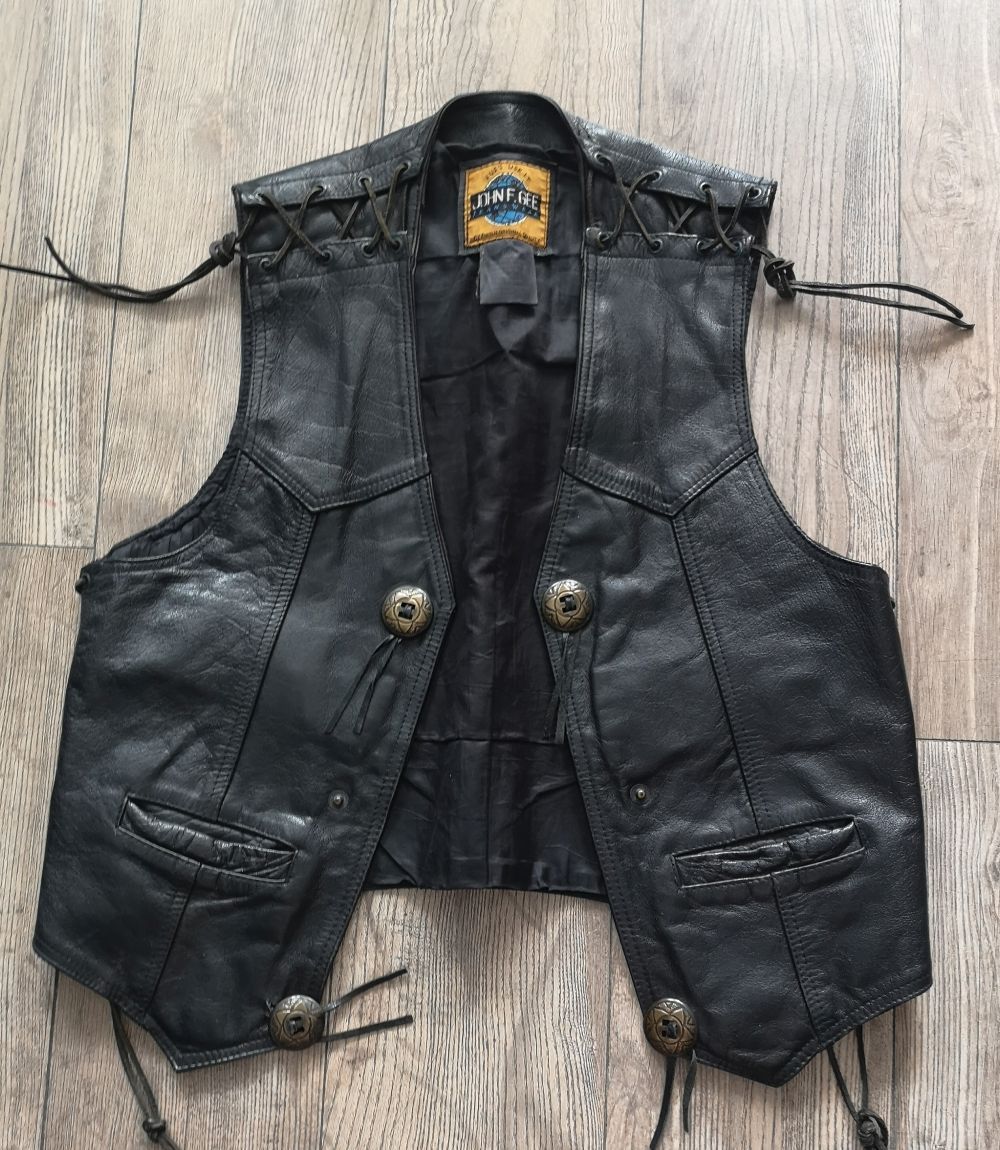 Vintage vintage Johnf Gee biker Leather black waistcoat vest | Grailed
