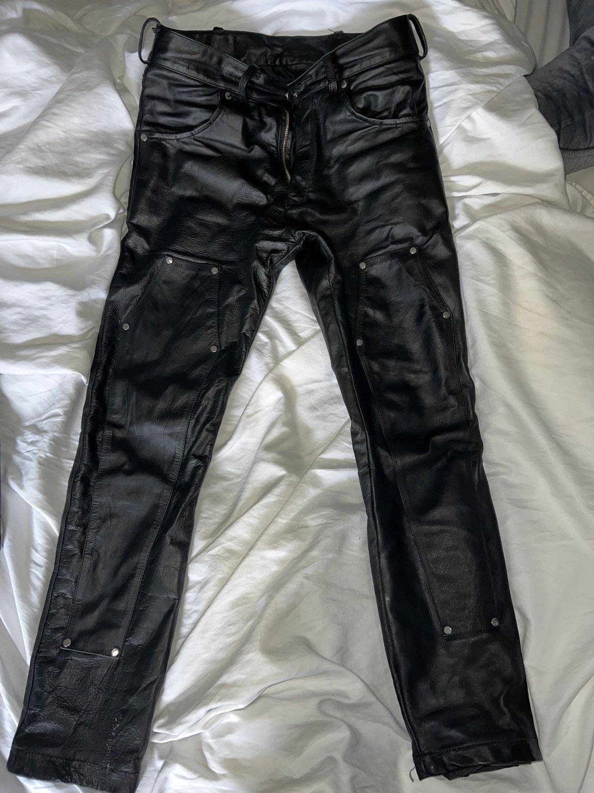 Streetwear Super Villain leather pants double knee coffin | Grailed