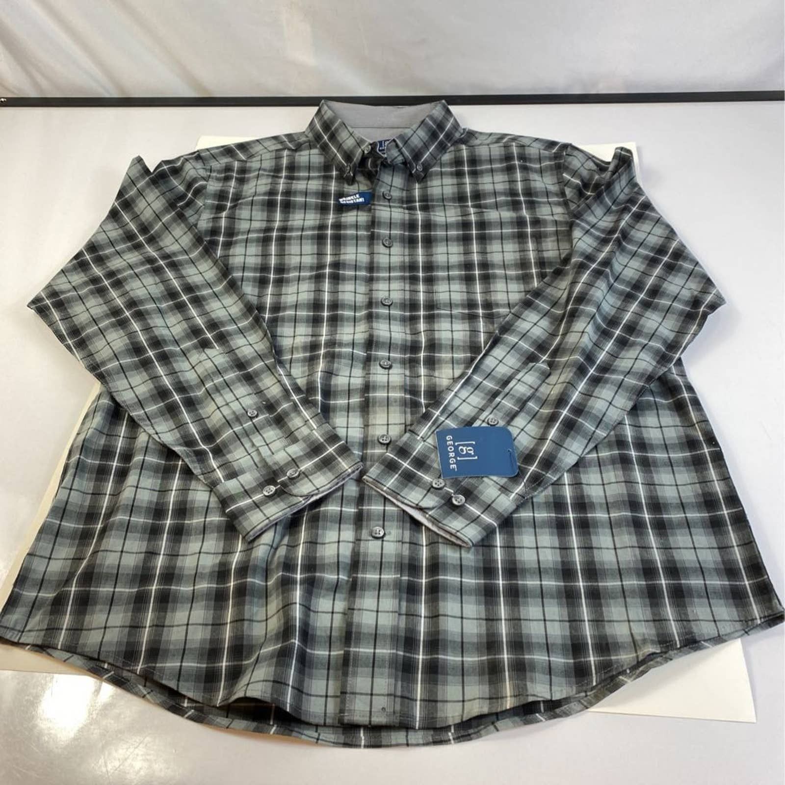 George George Button Down Shirt Gray Plaid Long Sleeve Classic Fit ...