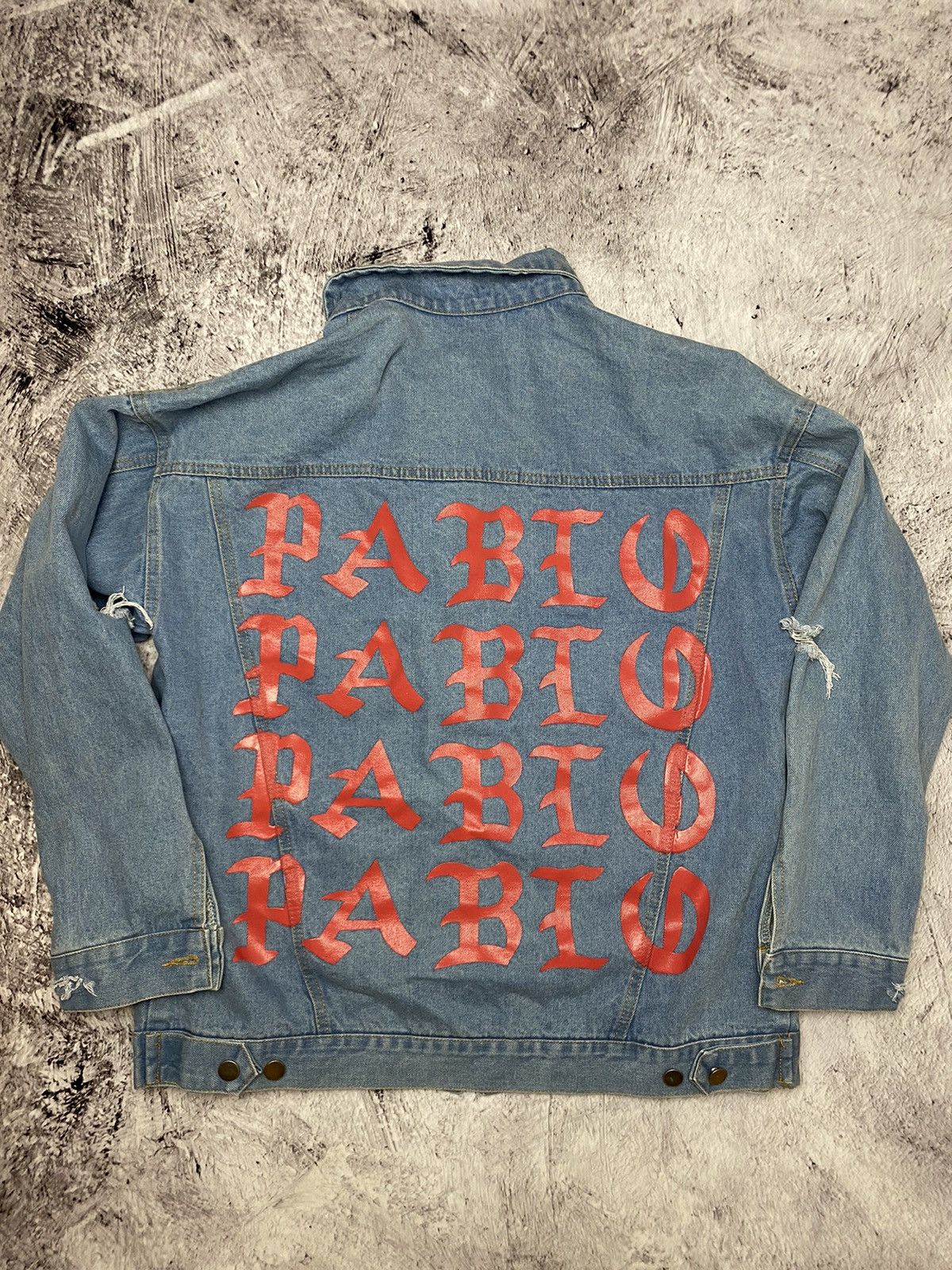 Kanye West Distressed denim jacket kanye west pablo jacket custom | Grailed