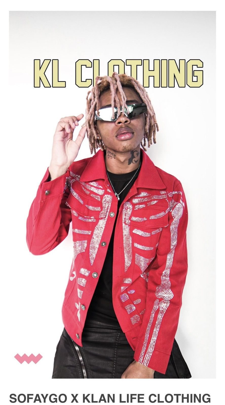 Designer × Streetwear SoFaygo x Klan Life Red Denim Skull Jacket | Grailed