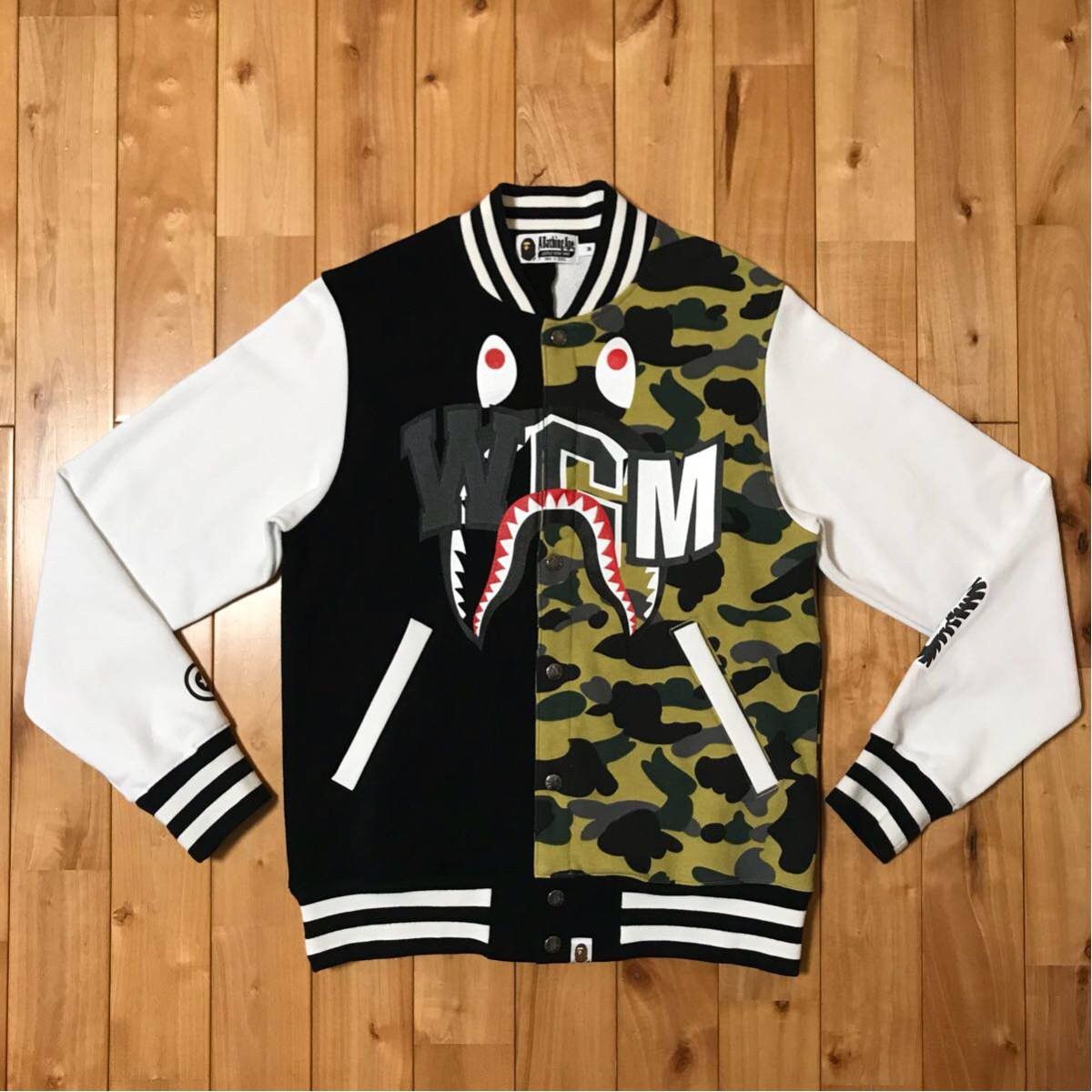 Bape 2014 Reflective camo SHARK VARSITY JACKET BAPE japan bomber | Grailed