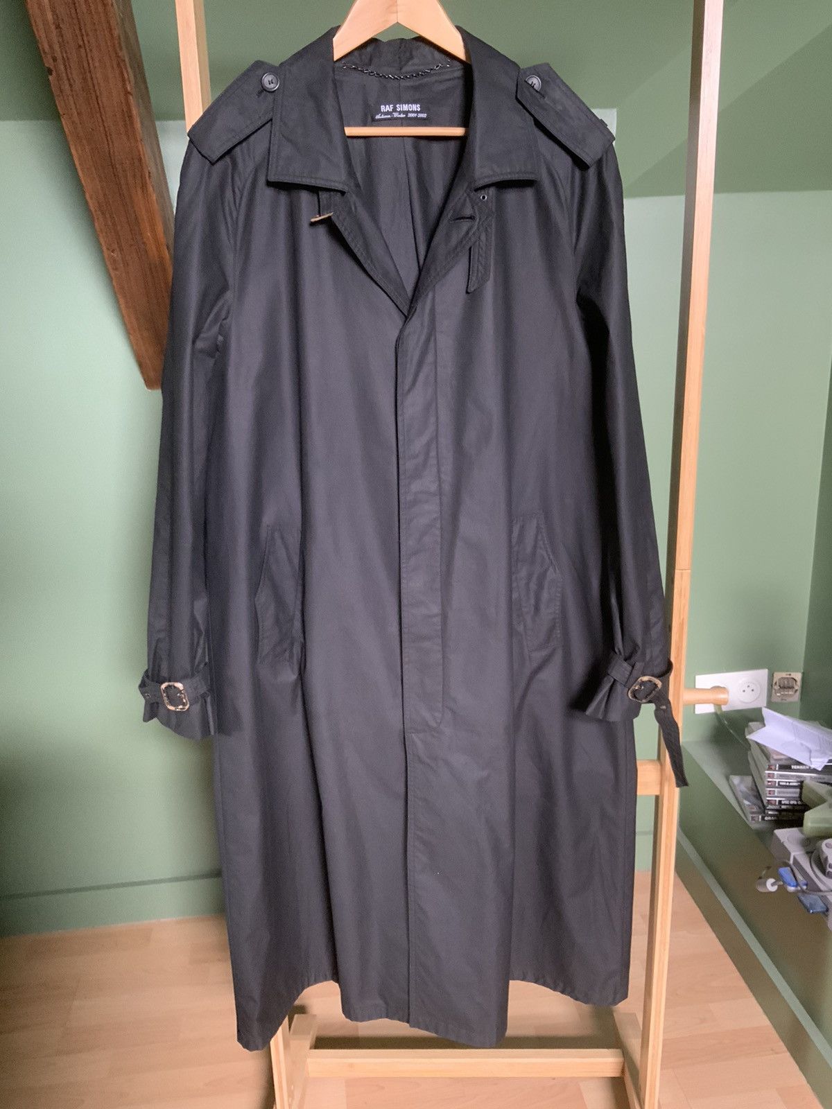Raf Simons AW 2001 Riot Riot Riot Black Waxed Cotton Coat | Grailed