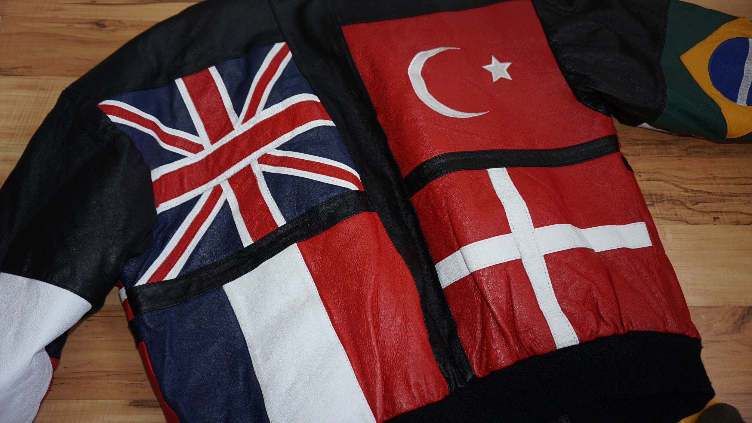 Vintage Vintage World Flags Leather Jacket | Grailed