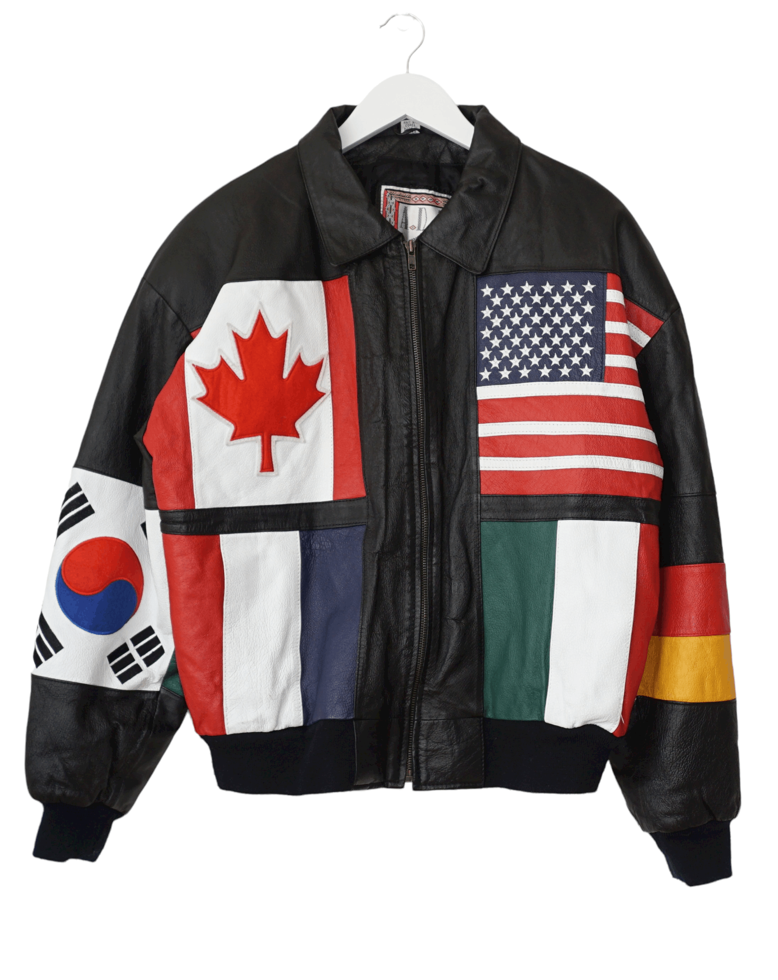 Vintage Vintage World Flags Leather Jacket | Grailed