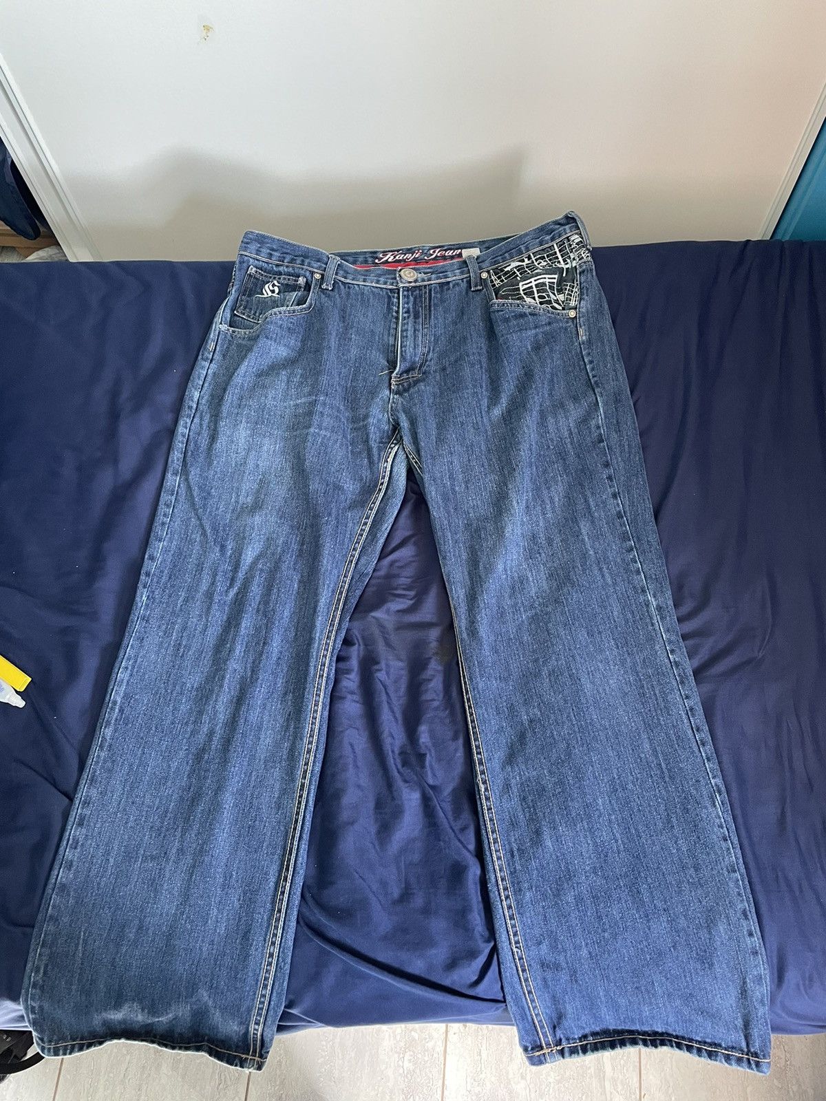 Vintage Embroidered Music Note Kanji Jeans | Grailed
