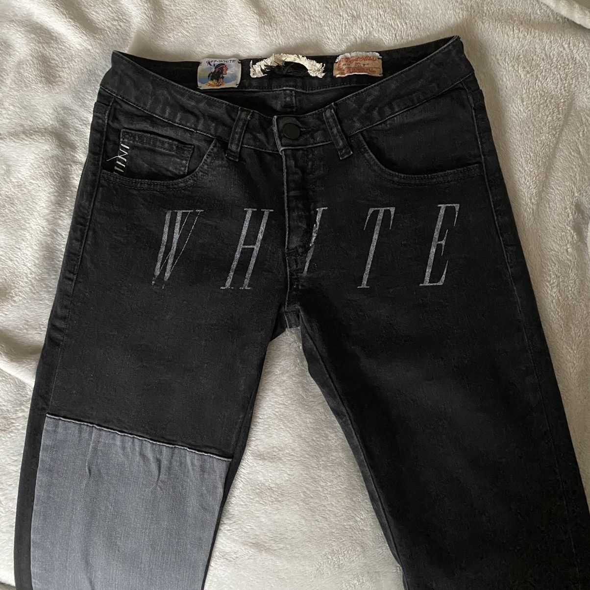 Off-White 2013 Rare Off white denim black patchwork logo jeans | Grailed