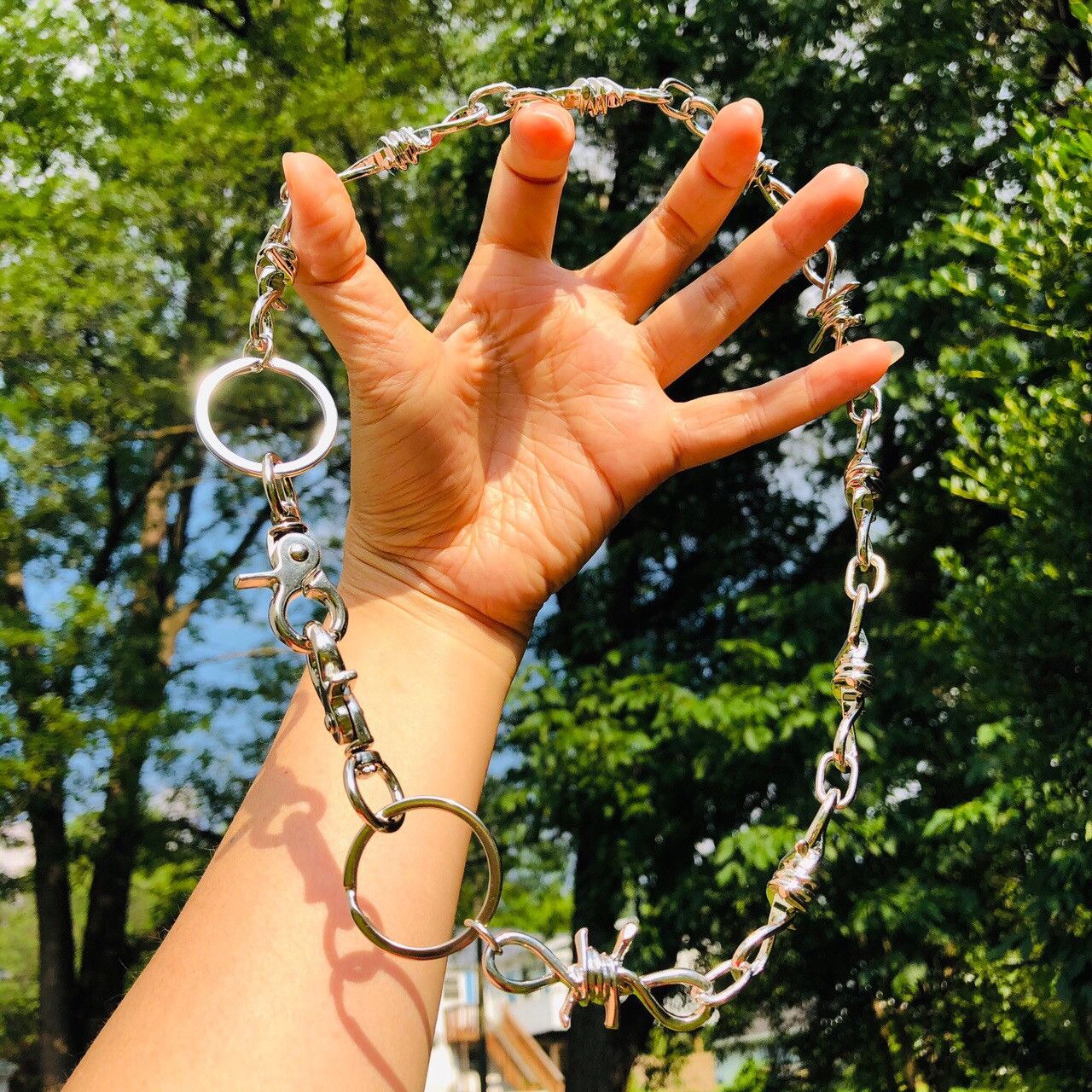 Handmade × Streetwear Chunky Unisex barbed wire link Wallet Pants Chain ...