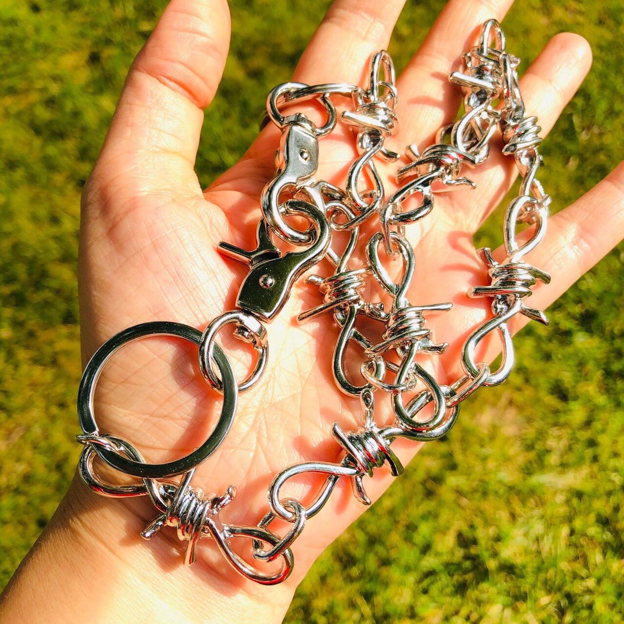 Handmade × Streetwear Chunky Unisex barbed wire link Wallet Pants Chain ...