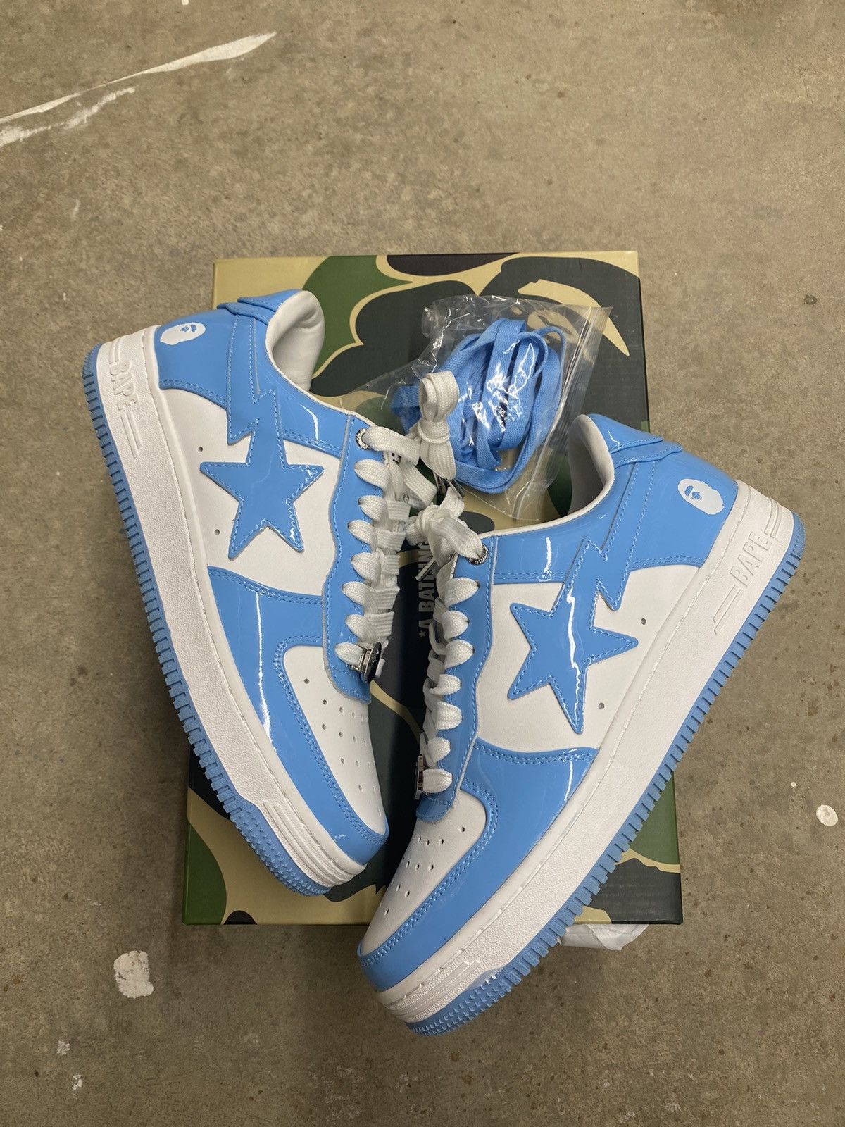 Bape Bapesta blue patent leather | Grailed